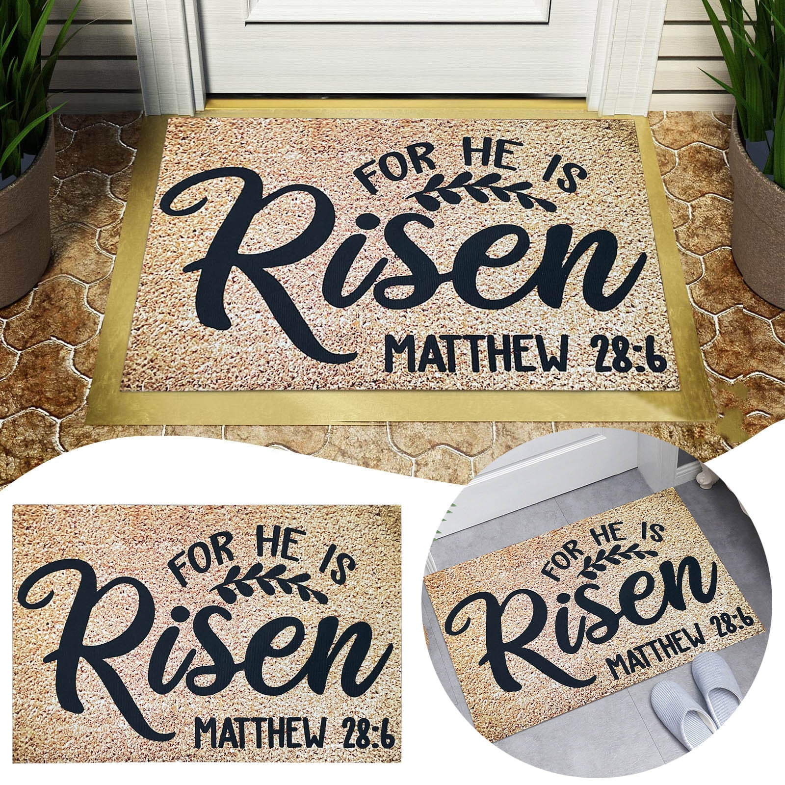 He Is Risen Easter Door Mat, Bunny & Egg Design, Spring Holiday Welcome ...