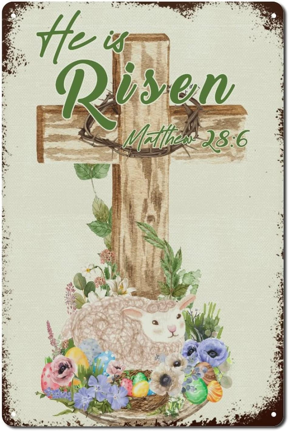 He is Risen Easter Floral Cross Vintage Metal Signs Home Decor Bible ...