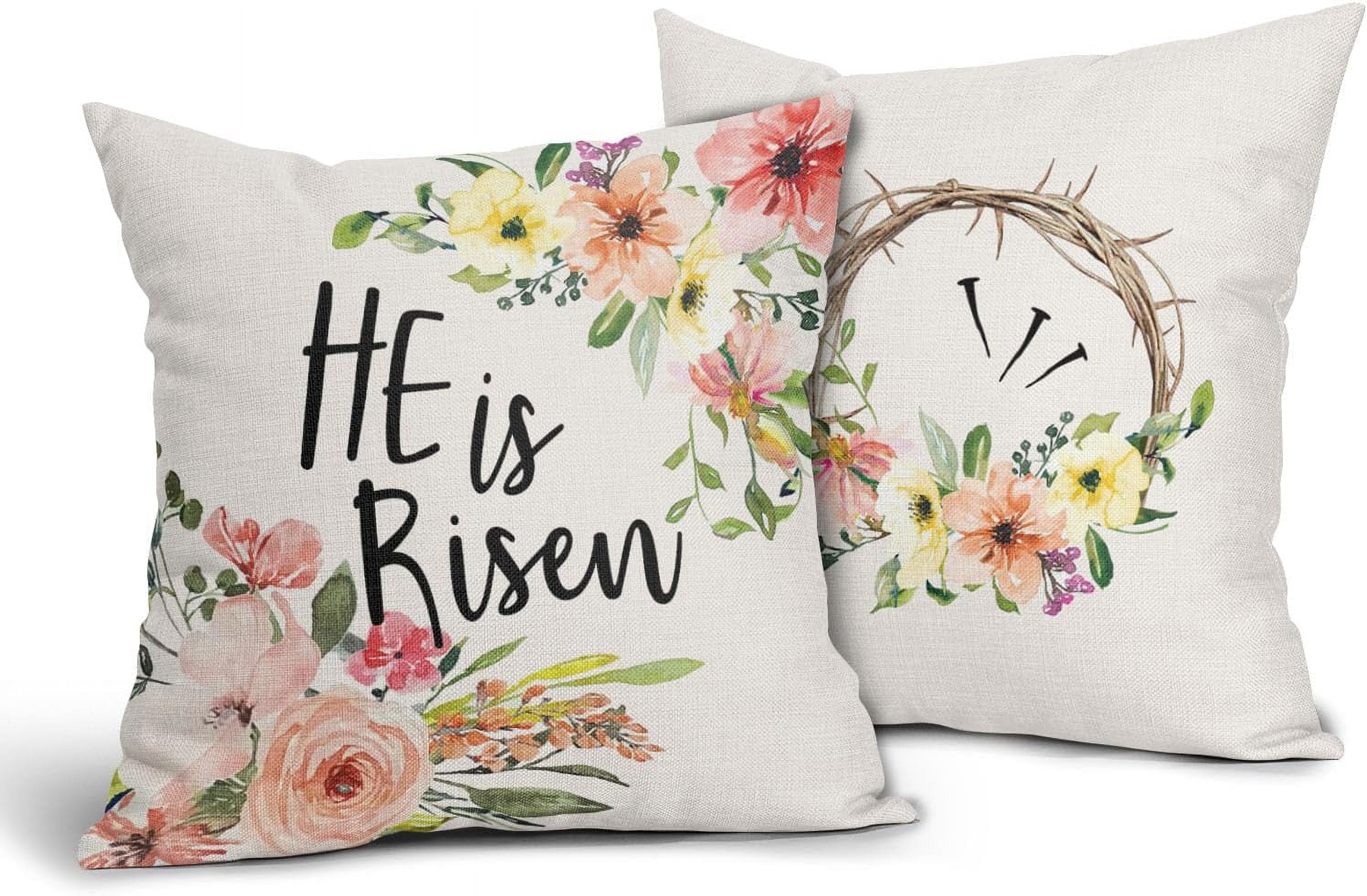He is Risen Easter Religious Pillow Covers 20x20 Inches Colorful ...