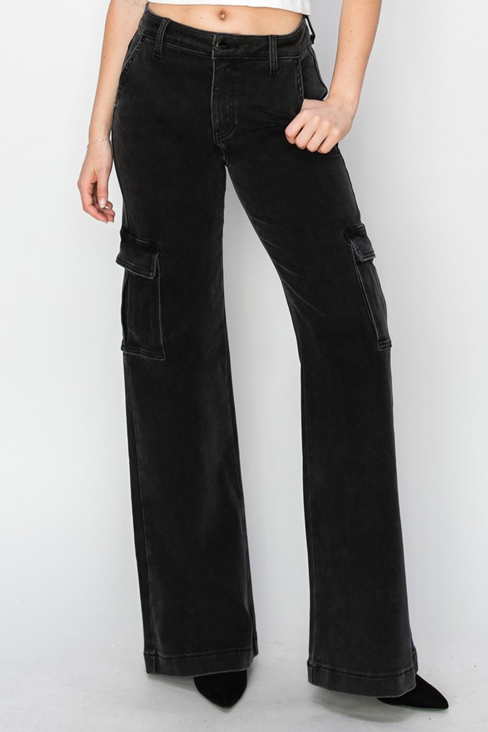 Risen Full Size High Rise Wide Leg Cargo Jeans - Walmart.com