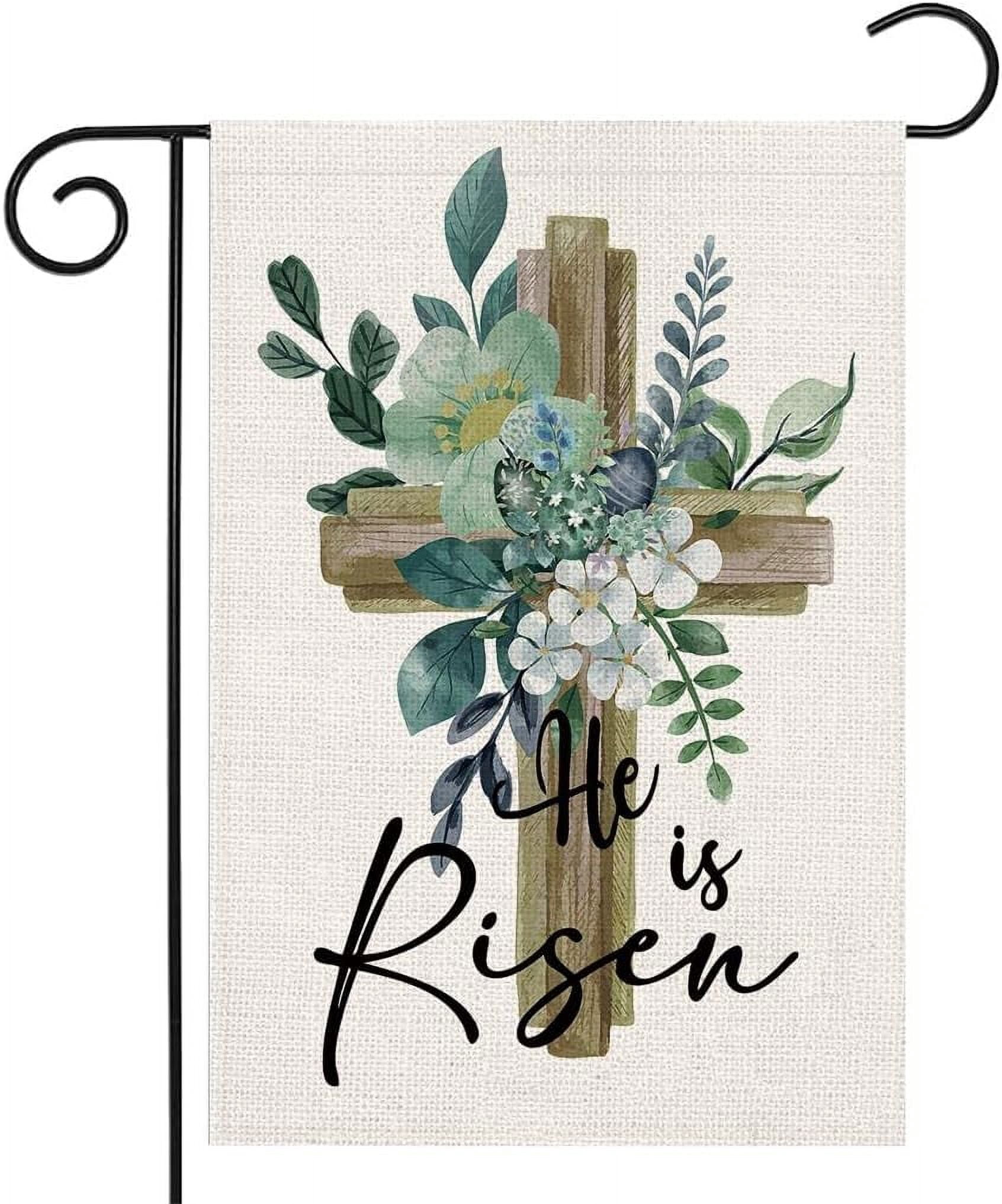 He Is Risen Garden Flag 12.5 x 18 Inch Happy Easter Cross Religious ...