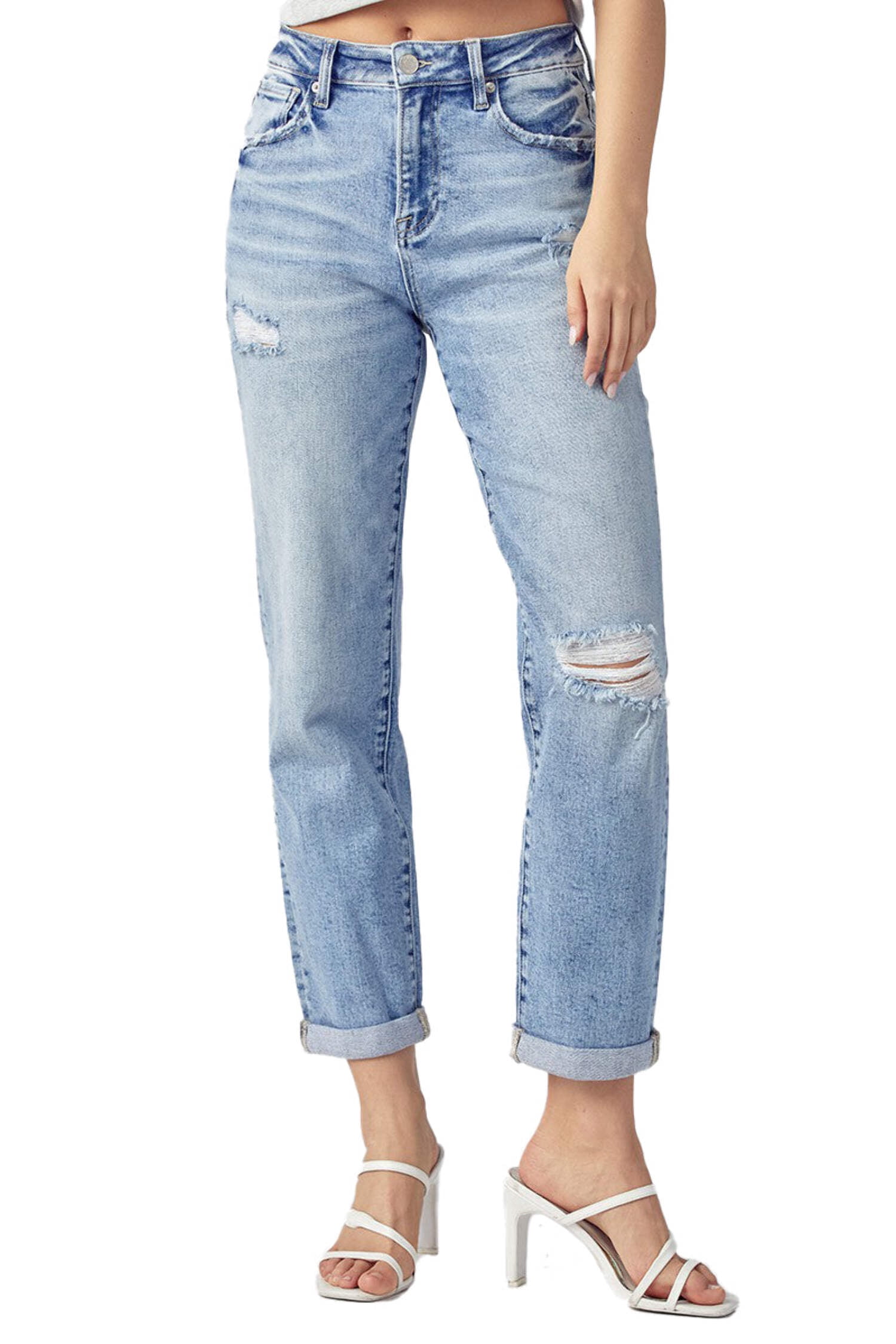 Risen Jeans - Distressed Boyfriend Jean with Roll up Hem - RDP5041 ...
