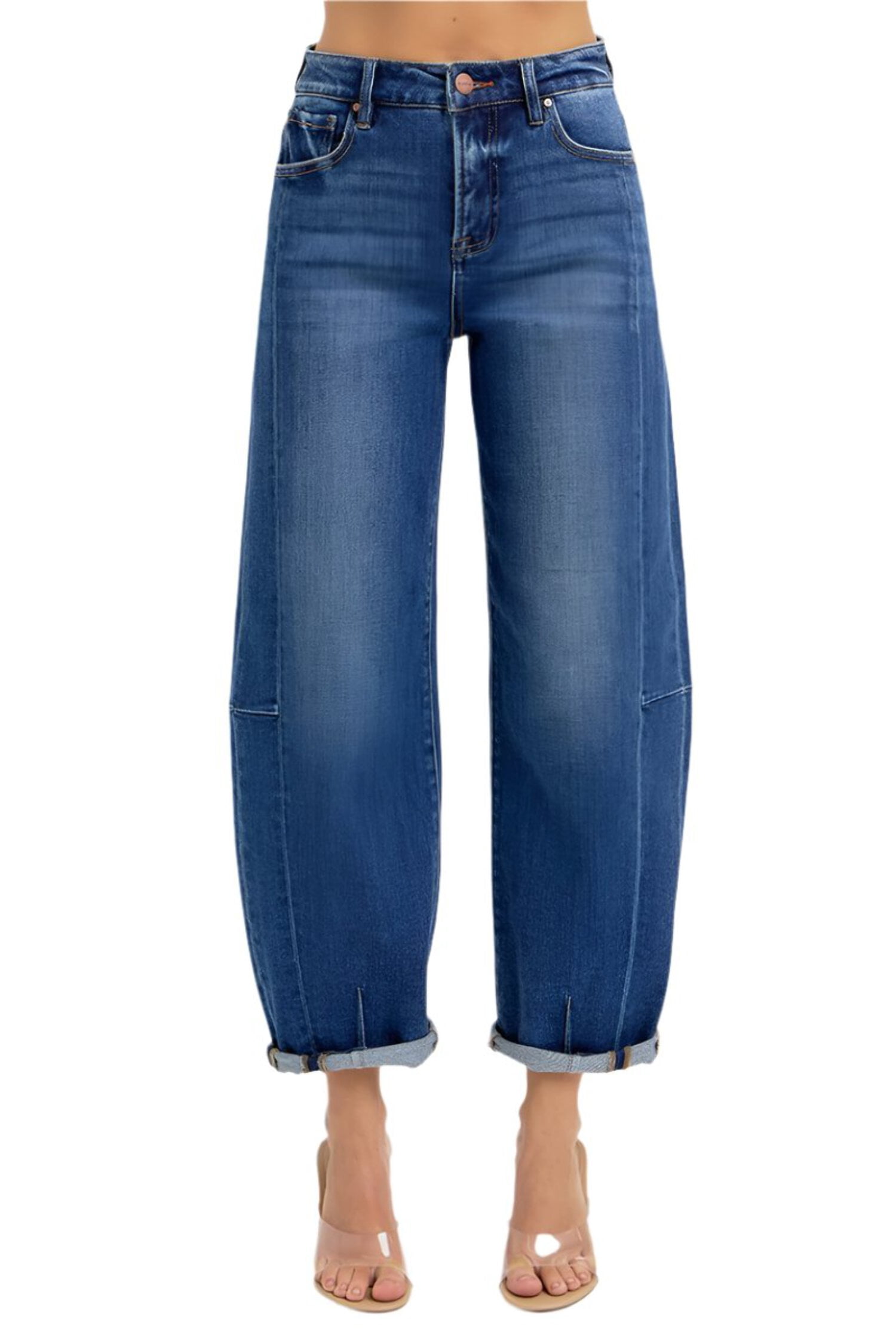 Risen Jeans - High-Rise Barrel Leg Jeans with Adjustable Cuff (25.5 ...