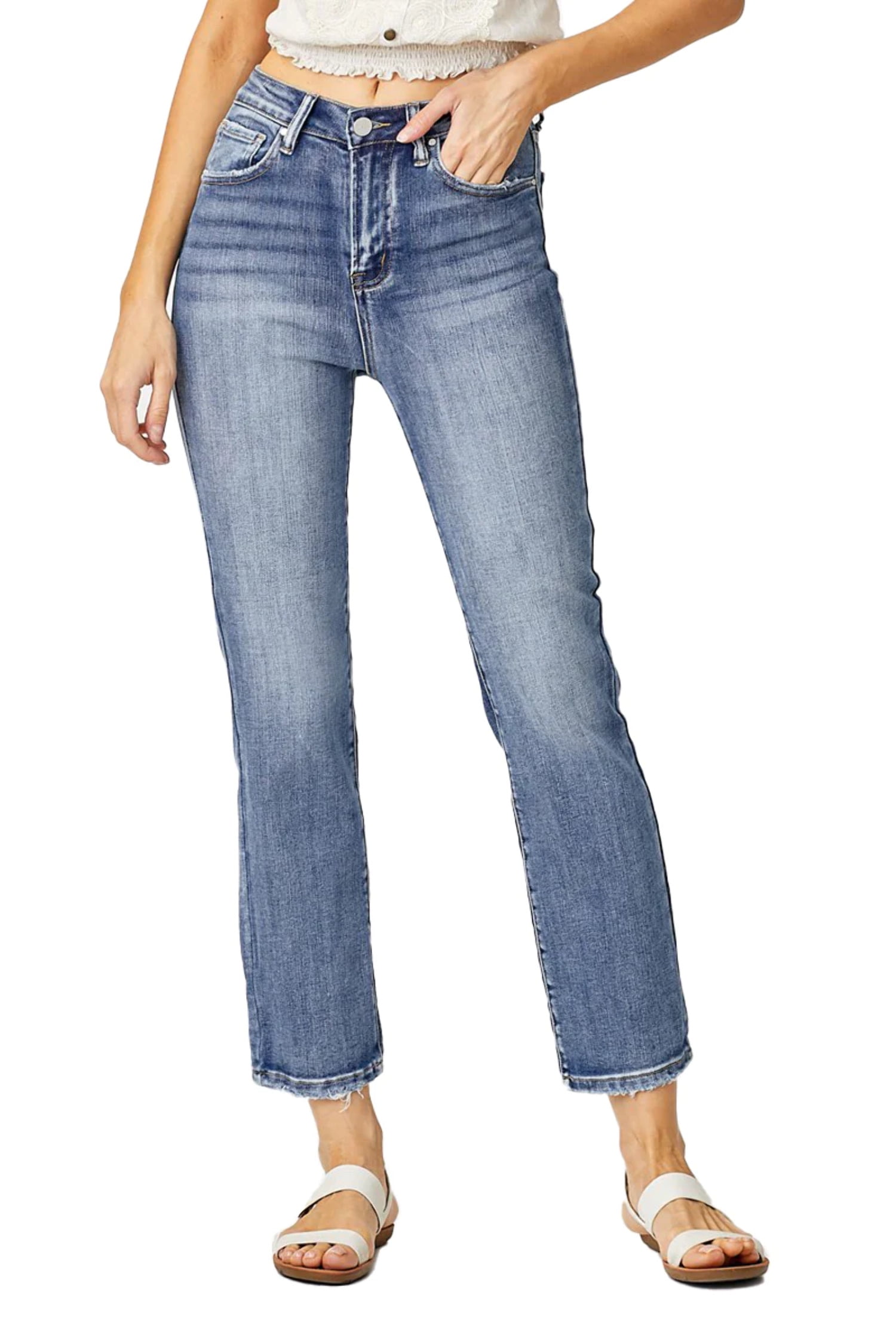 Risen Jeans - High Rise Crop Straight Jeans - RDP5250 - Walmart.com
