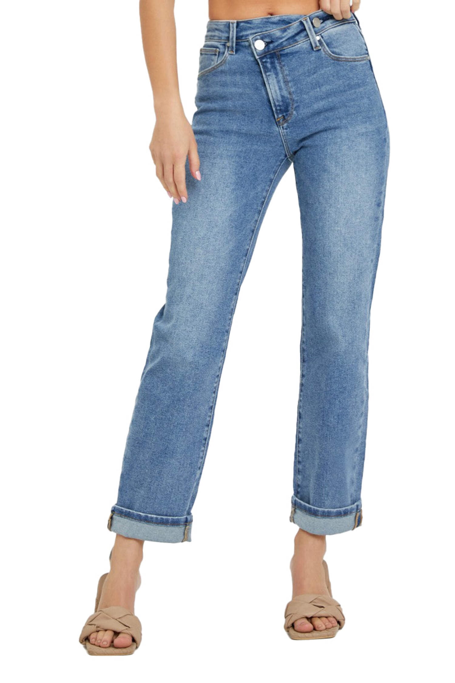 Risen Jeans - High Rise Cross Over Straight Leg Jeans - RDP5334 ...