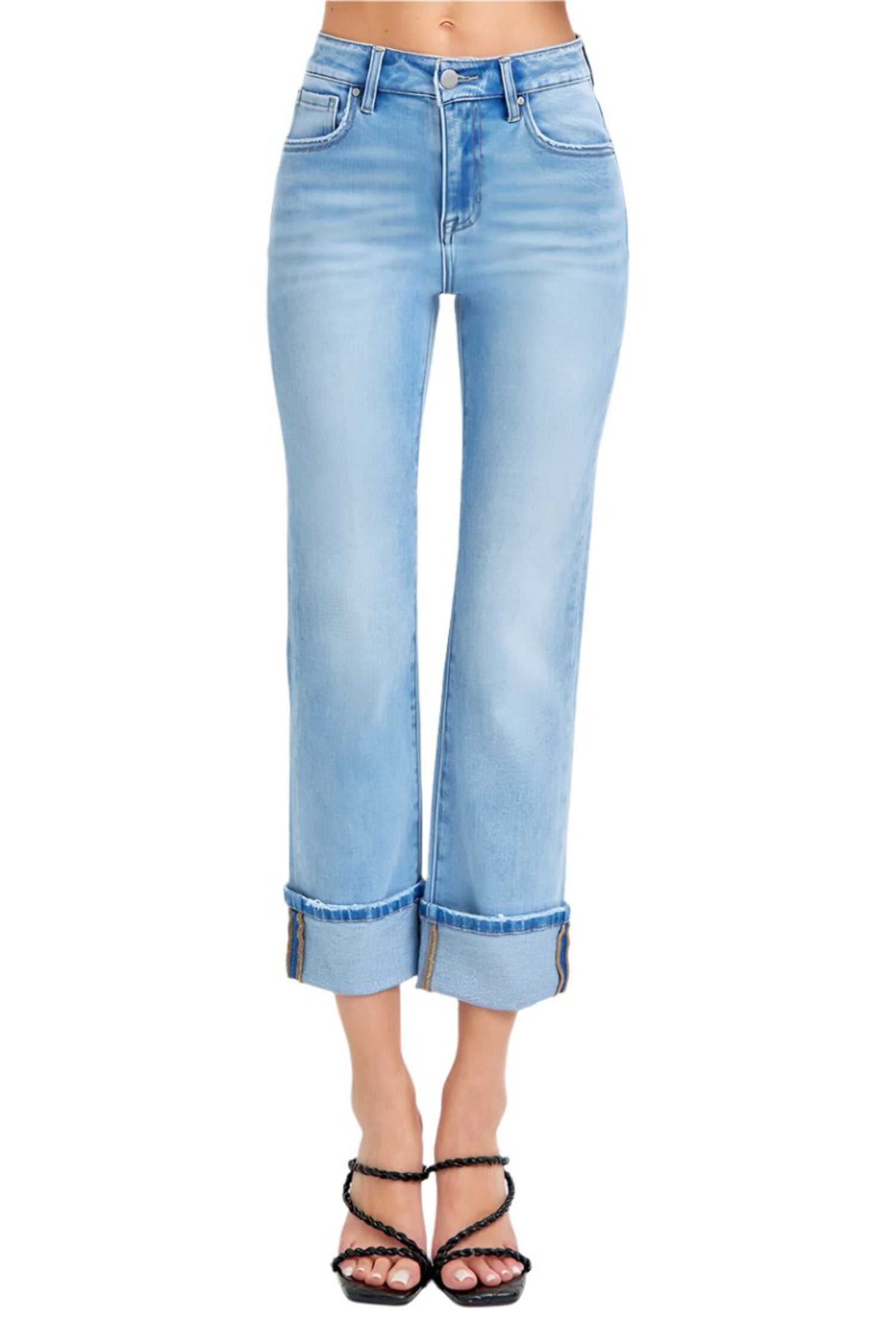 Risen Jeans - High Rise Cuffed Straight Jeans - RDP5580 - Walmart.com
