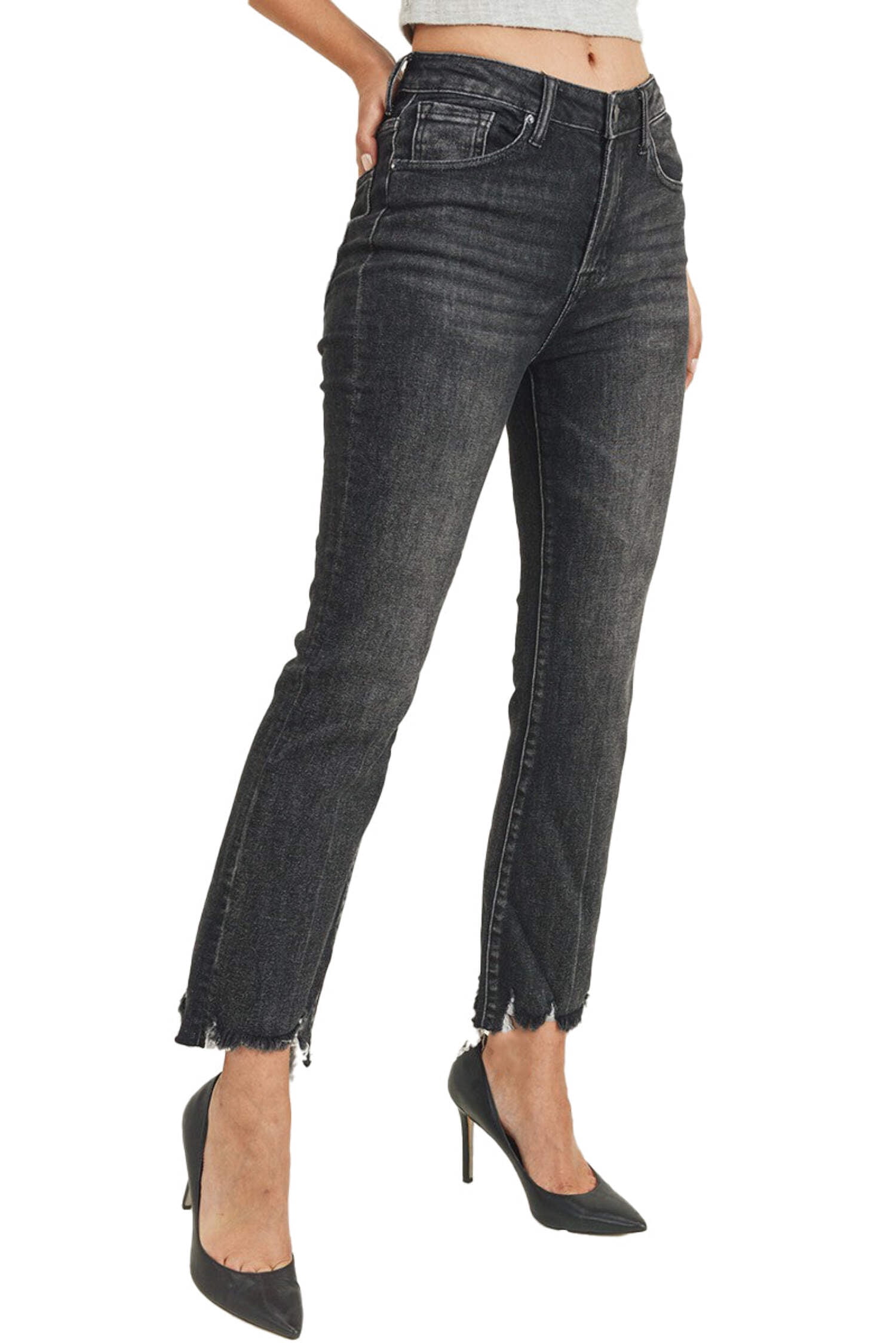 Risen Jeans - High Rise Frayed Hem Ankle Flare Jeans - RDP1059 ...