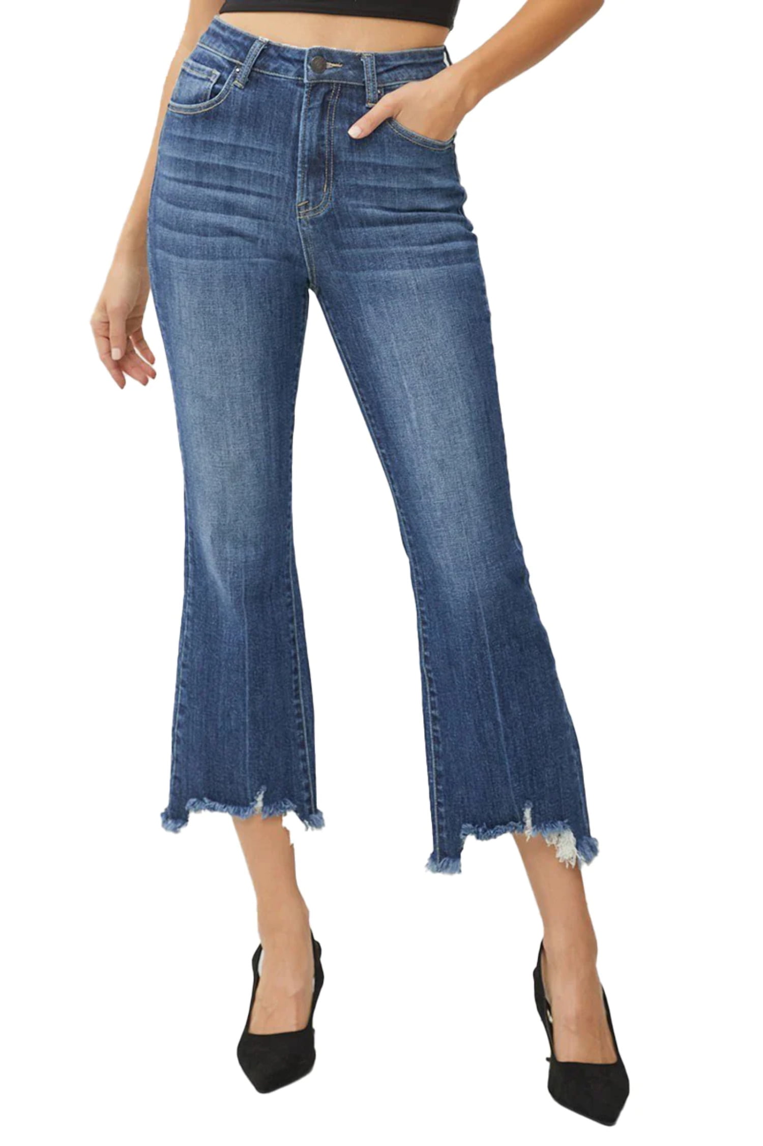 Risen Jeans - High Rise Frayed Hem Ankle Flare Jeans - RDP1059 ...