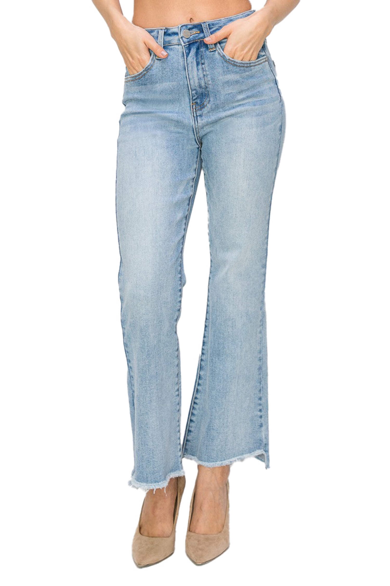 Risen Jeans - High Rise Side Step Hem Crop Flare Jeans - RDP5591 ...