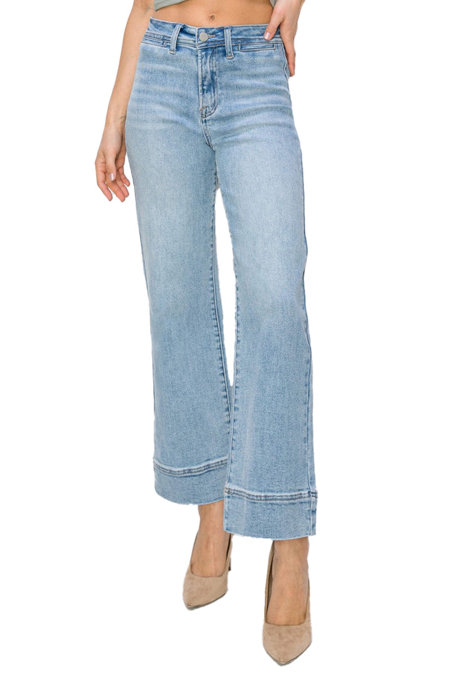 Risen Jeans - High Rise Wide Leg Crop Jeans - RDP5620 - Walmart.com