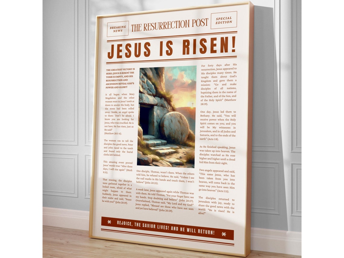 He Has Risen Poster Jesus Resurrection Story Wall Art The Tomb Is Empty ...