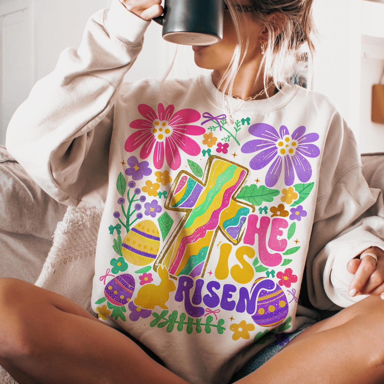 He Is Risen Sweatshirt, Retro Easter Shirt, Matthew 28:6 Shirt ...