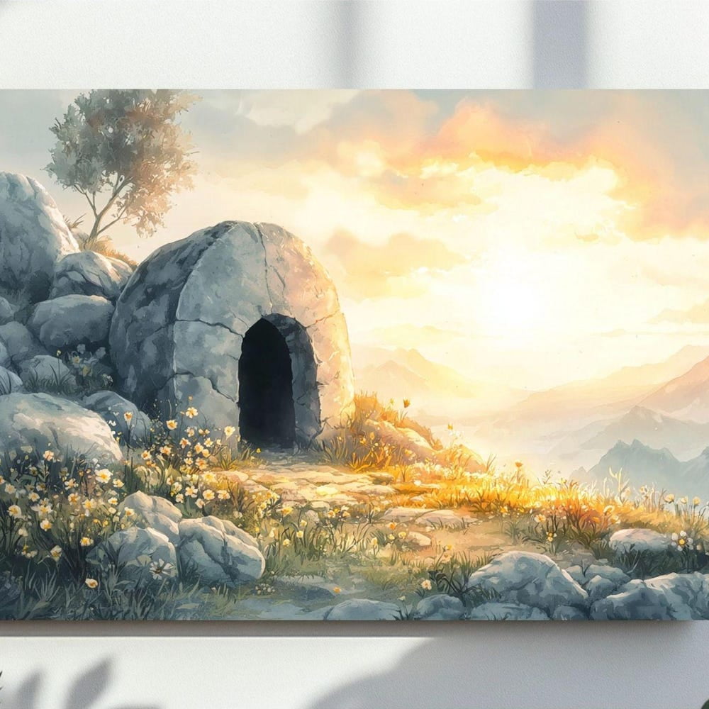 He Is Risen Wall Art, Empty Tomb Painting, Bible Verse Print ...