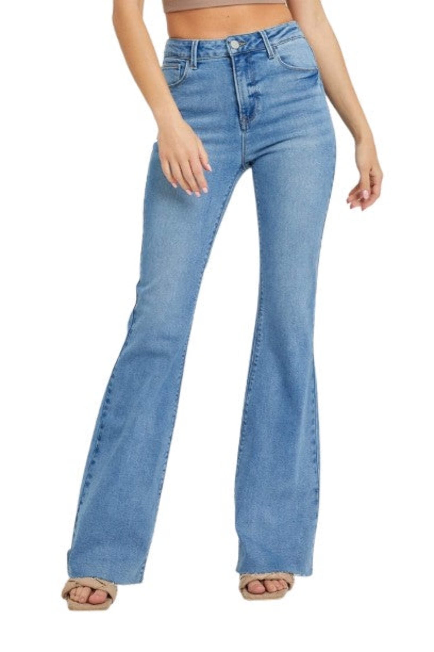 Risen Women's High Rise Raw Cut Hem Bootcut Jeans - Walmart.com