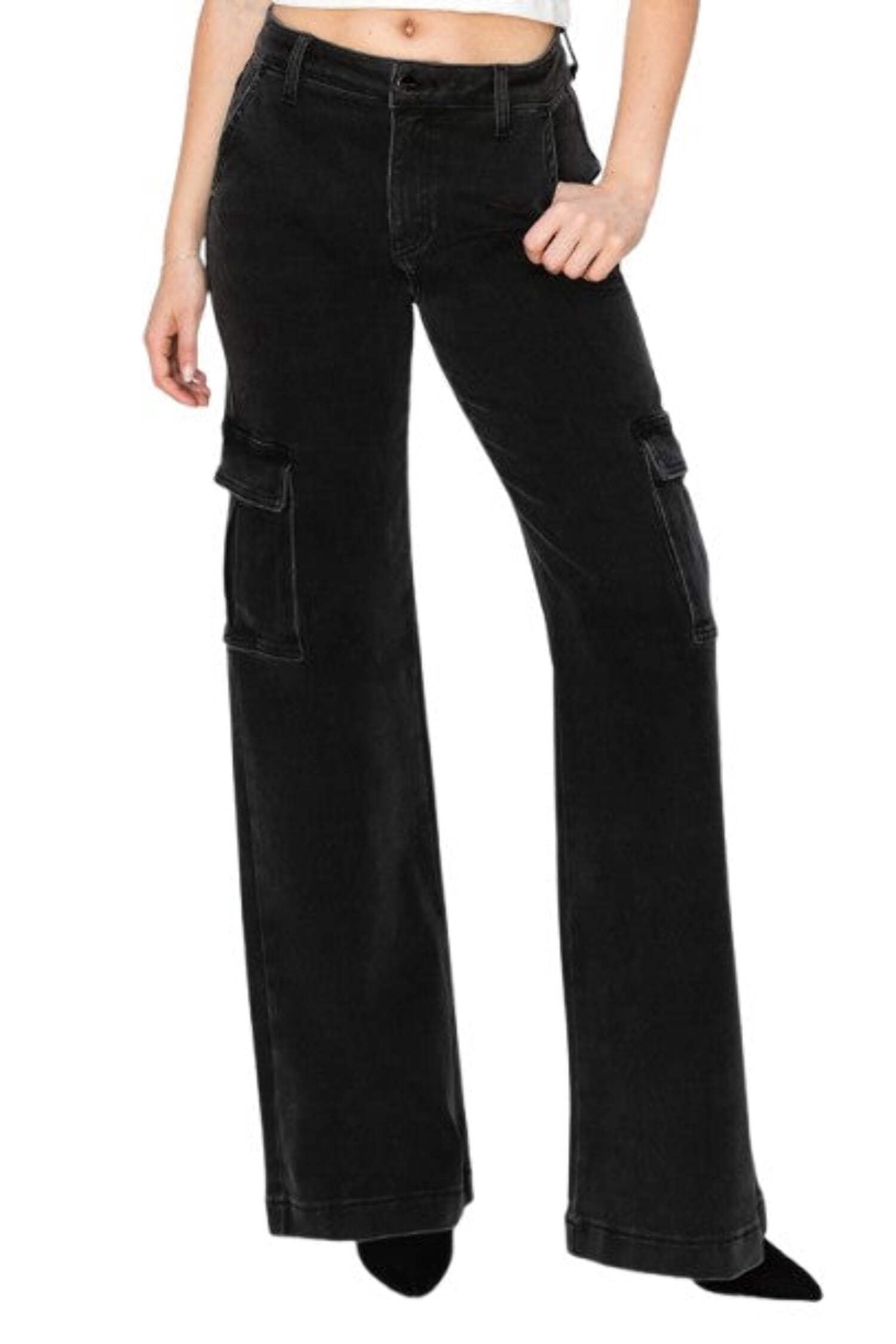 Risen Women's High Rise Wide Leg Cargo Jeans - Walmart.com