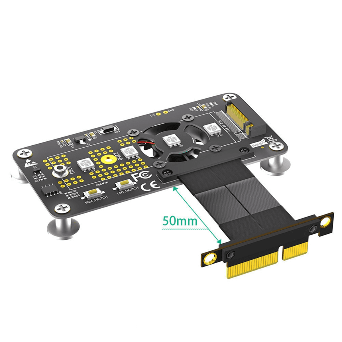Riser Card M.2 M-Key NVME SSD to PCIe X4 Extension Cable with Cooling ...