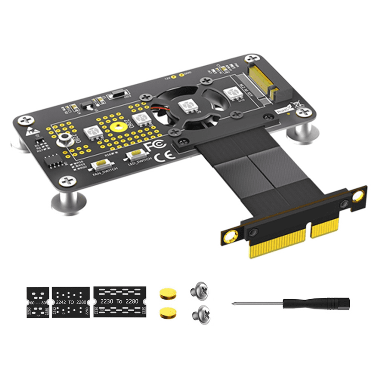 Riser Card M.2 M-Key NVME SSD to PCIe X4 Extension Cable with Cooling ...