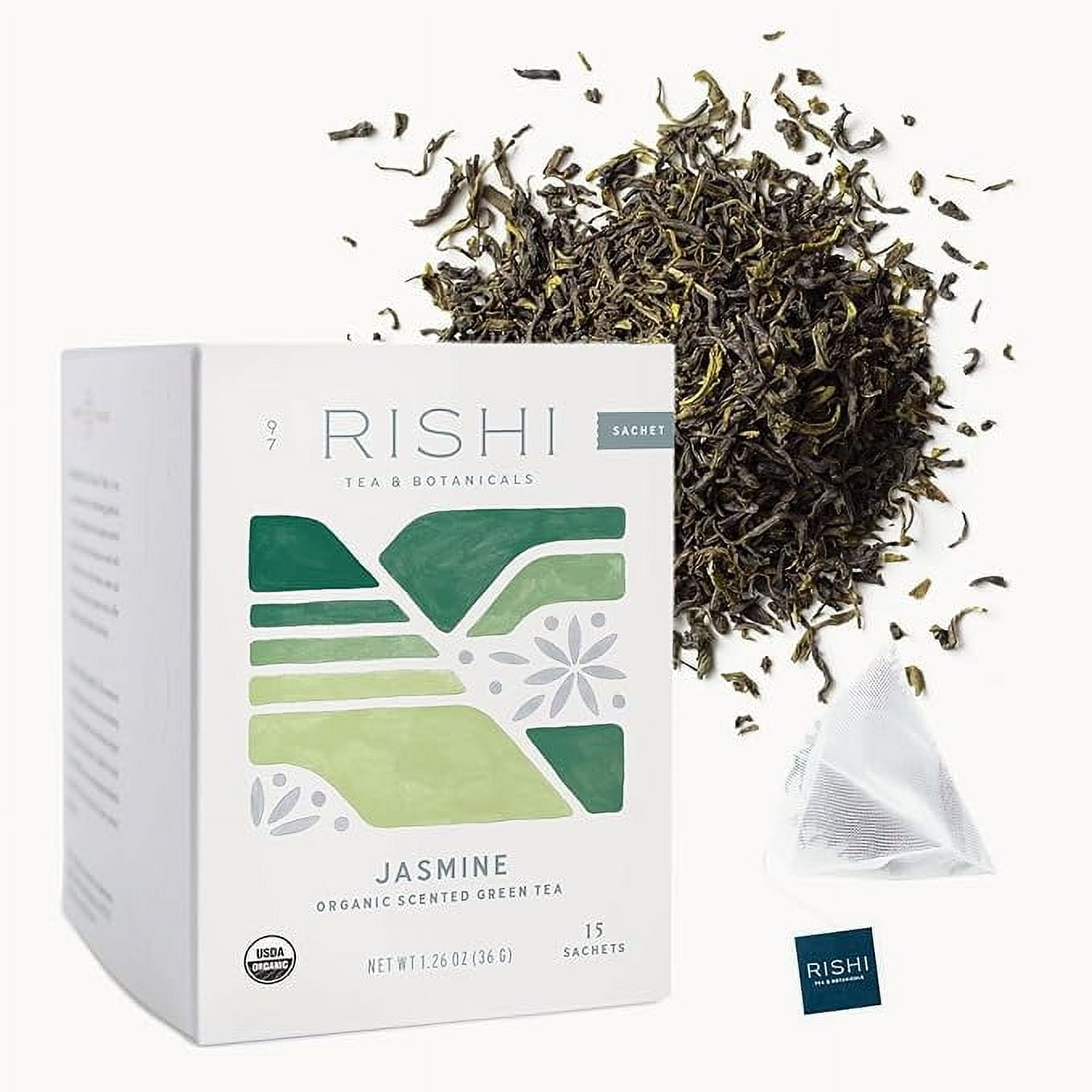 Rishi Tea Jasmine Green Tea - Organic Sachet Tea Bags, Caffeinated ...