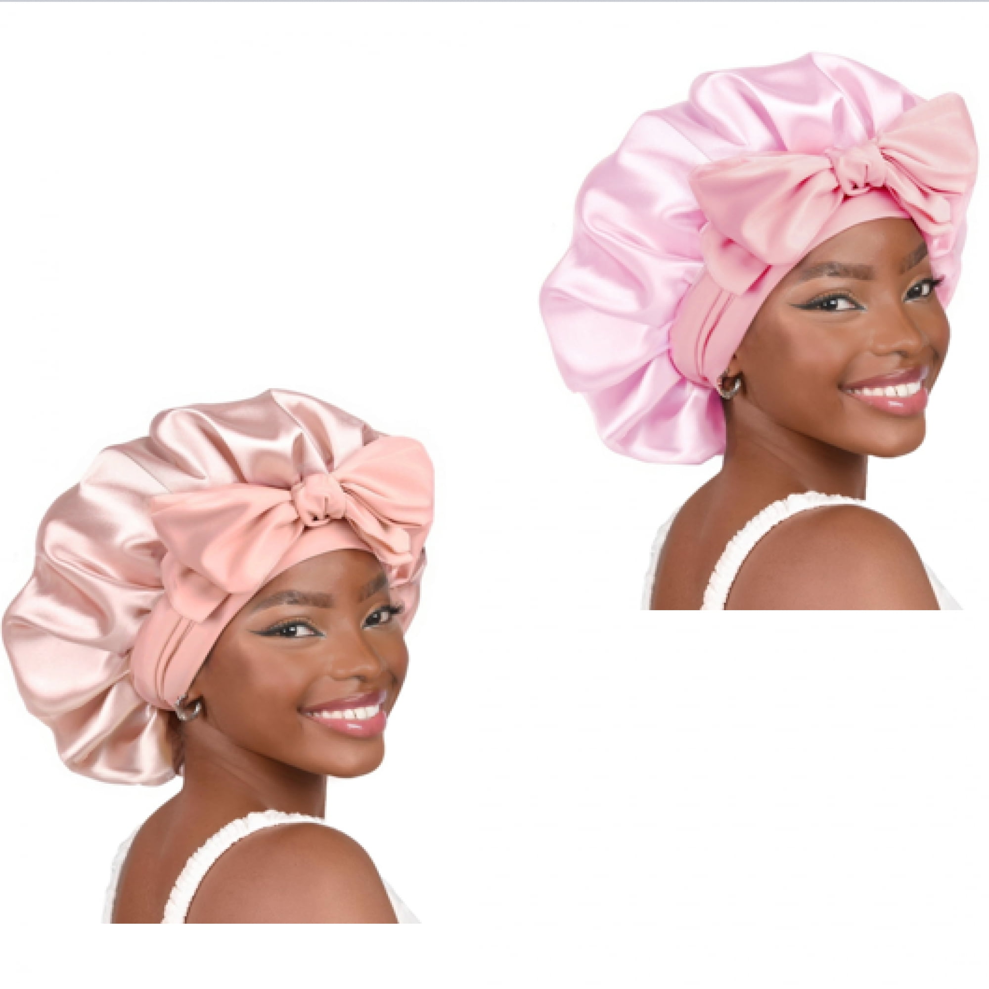 Rishoose 2Pcs Double-sided Satin Bonnet Cap,Adjustable Satin Hair Night ...