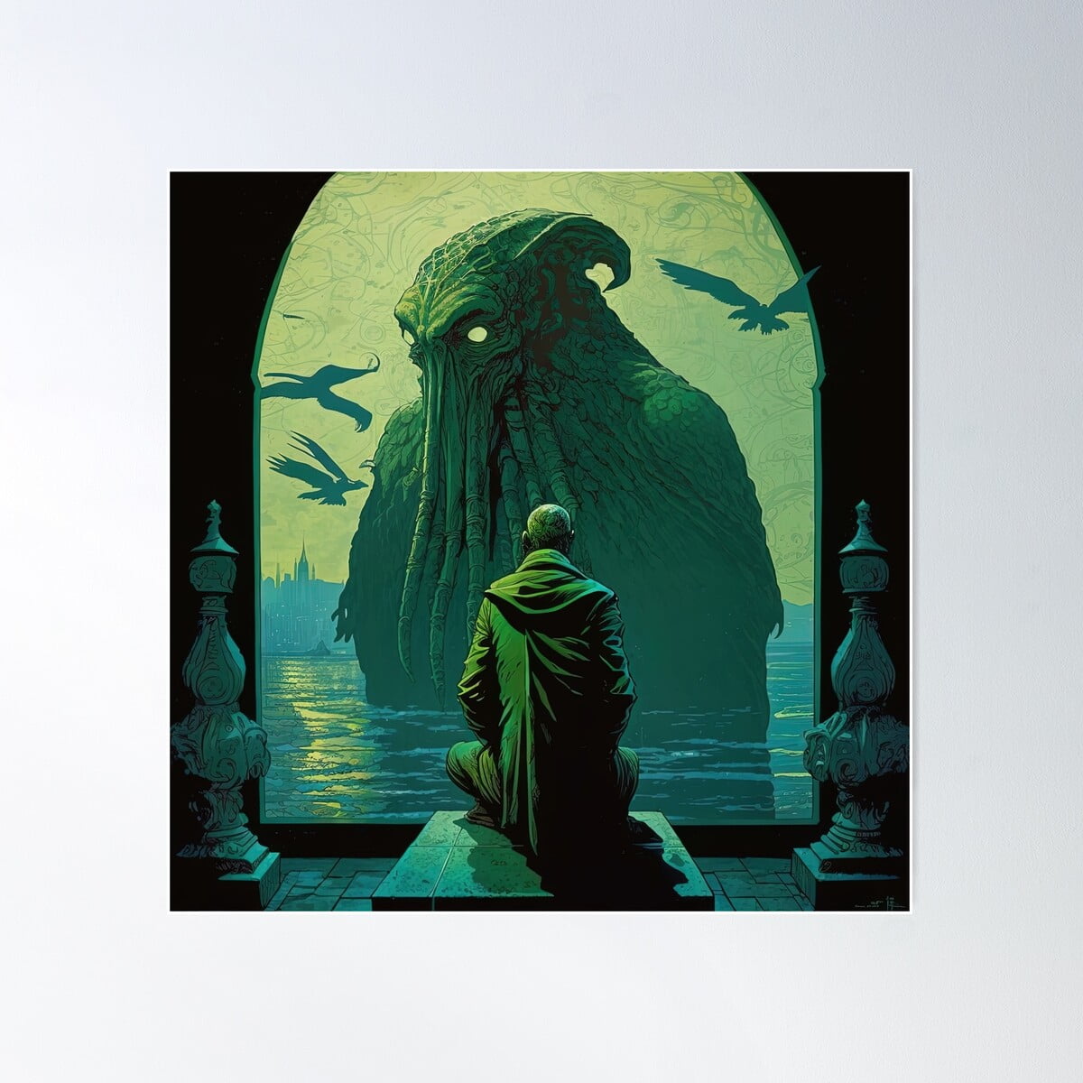 Rising From The Deep: Illustrated Cthulhu Poster Wall Art, Modern Wall ...