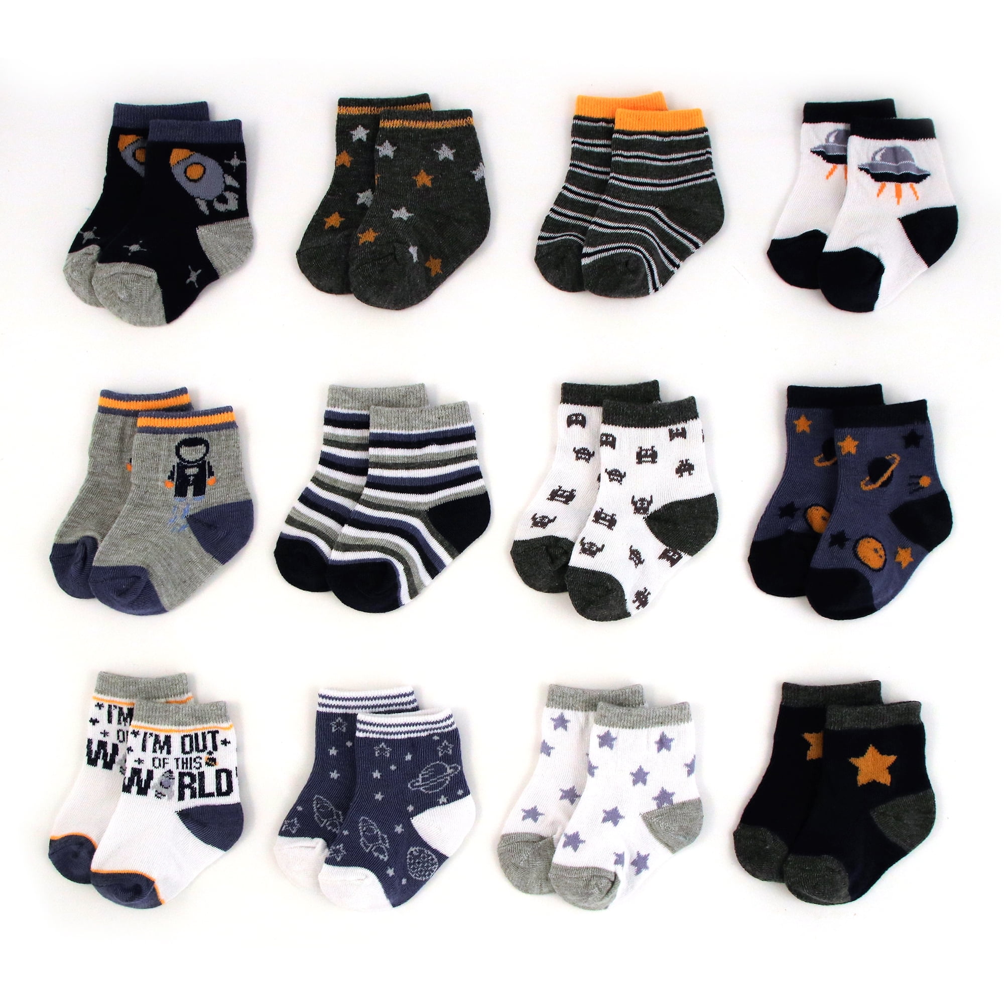 Rising Star Baby Boys Assorted Color Designs 12 Pair Socks Set, Age 6 ...