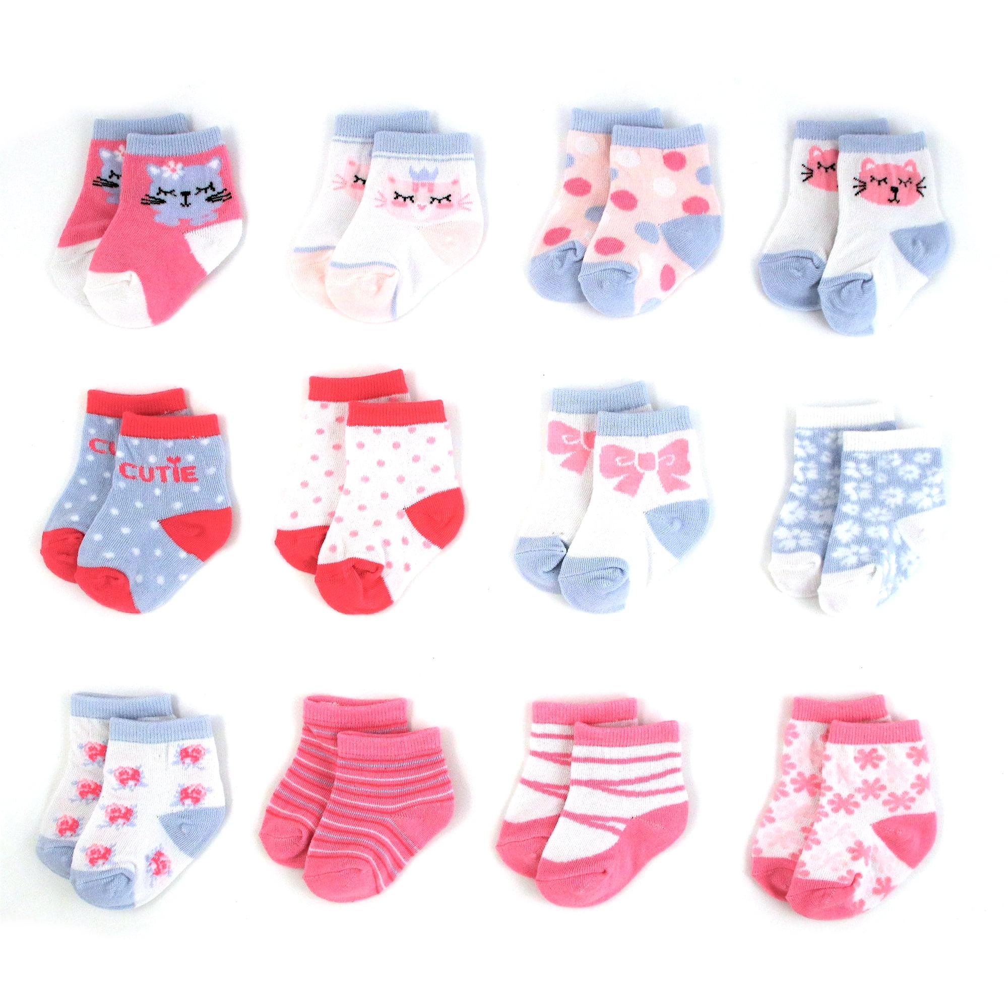 Rising Star Baby Girls Assorted Color Designs 12 Pair Socks Set, Age 12 ...