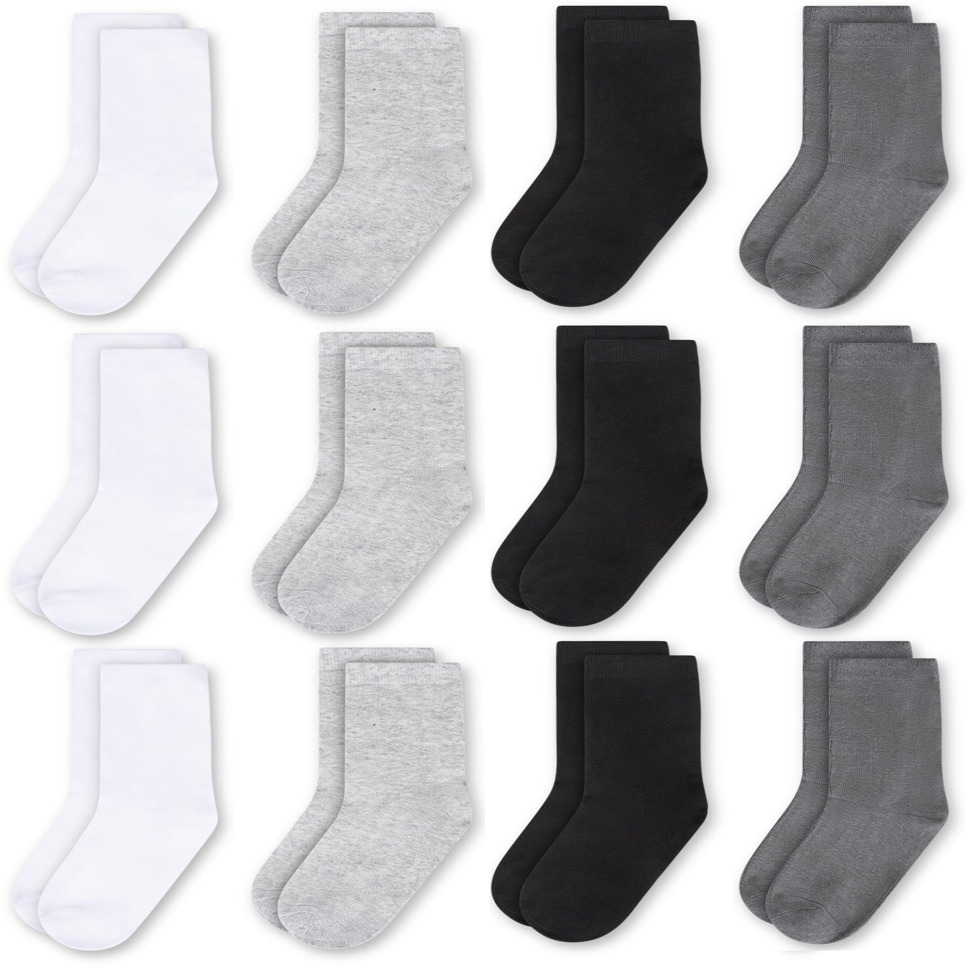 Rising Star Unisex Crew Kids Socks for Toddlers (12 Pack) -Black Grey ...