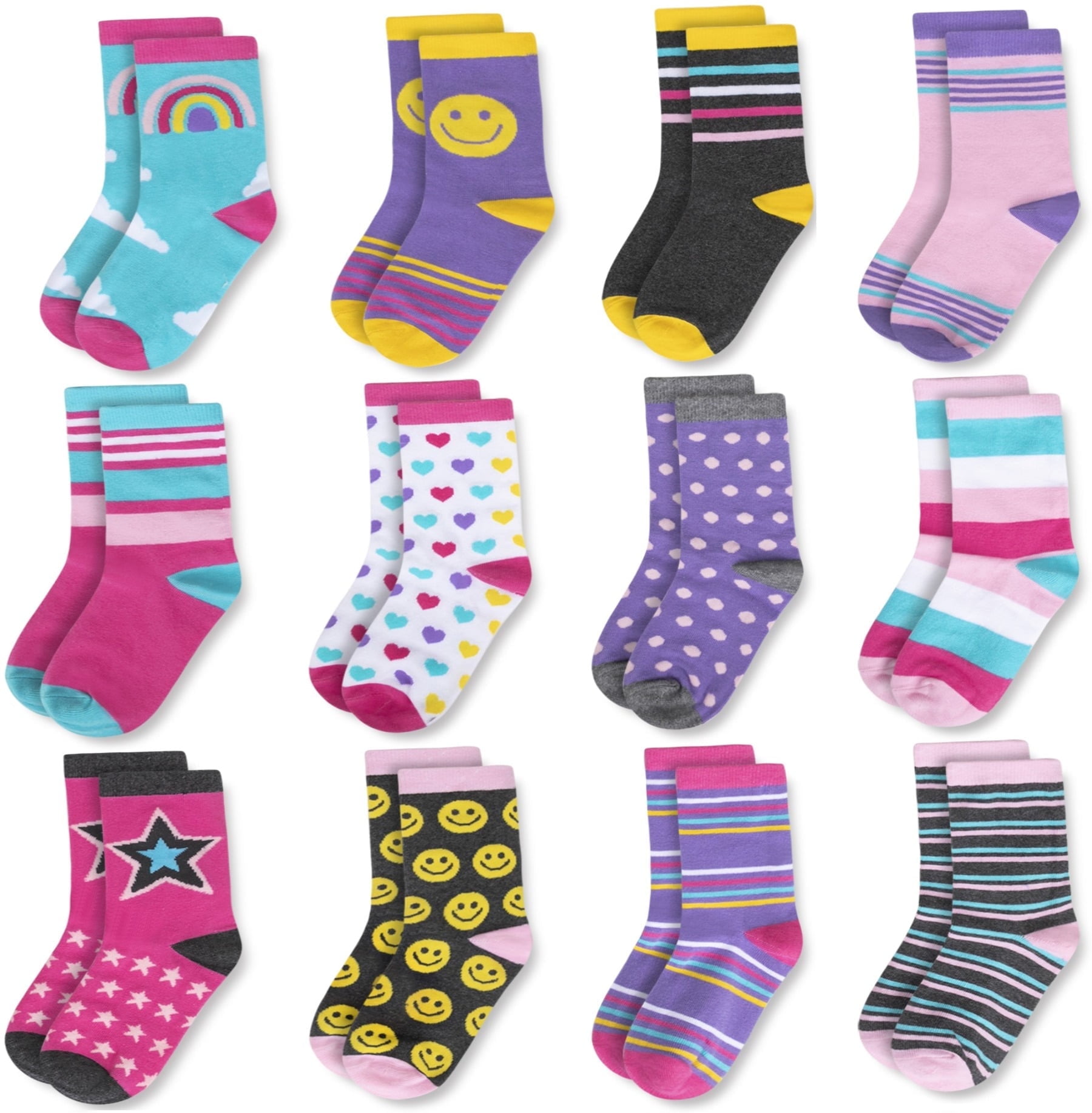 Rising Star Unisex Crew Kids Socks for Toddlers (12 Pack) - Fun Girl ...