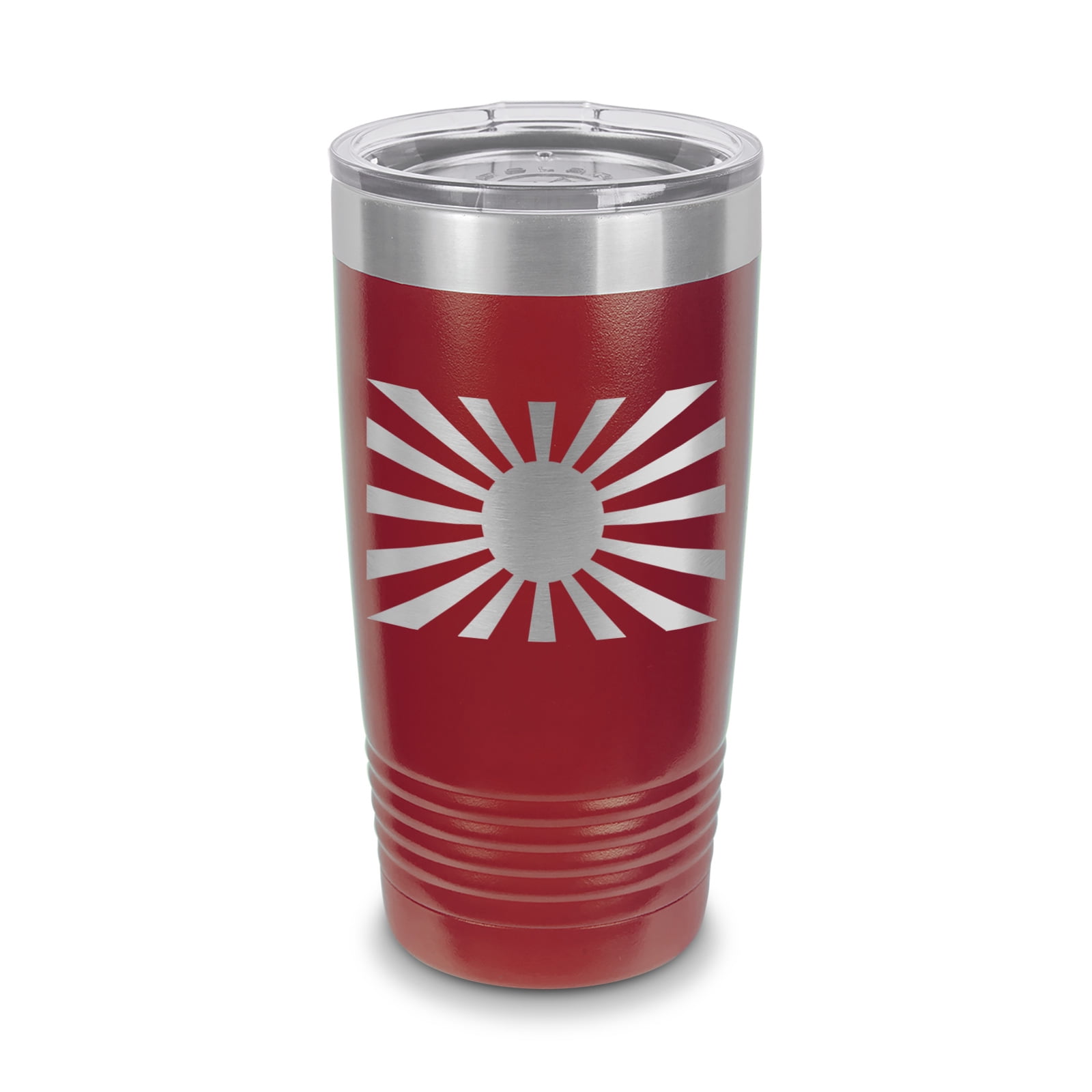 Rising Sun Flag Tumbler 20 oz - Laser Engraved w/ Clear Lid - Stainless Steel - Vacuum Insulated ...