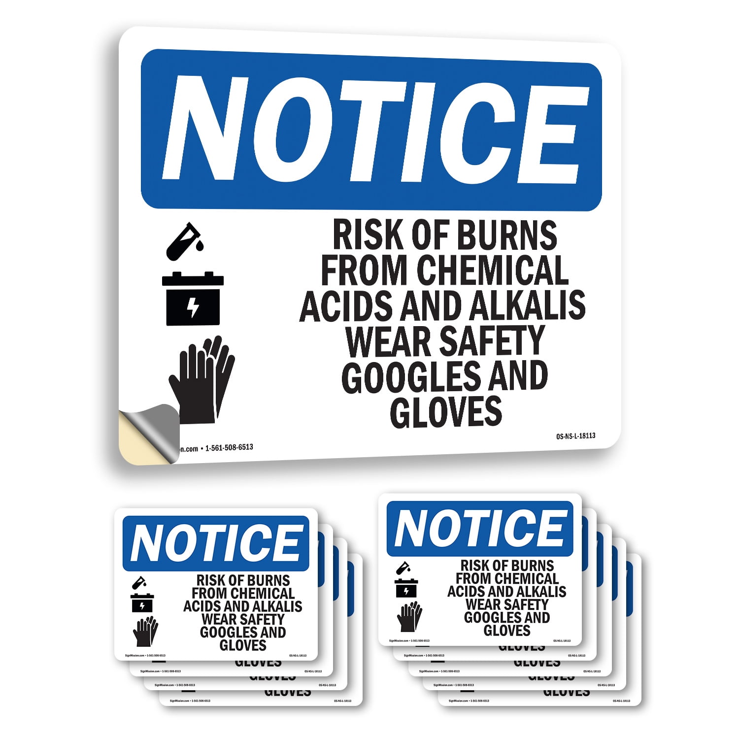 Risk Of Burns From Chemical With Symbol OSHA Notice Vinyl Decal Label 5 ...
