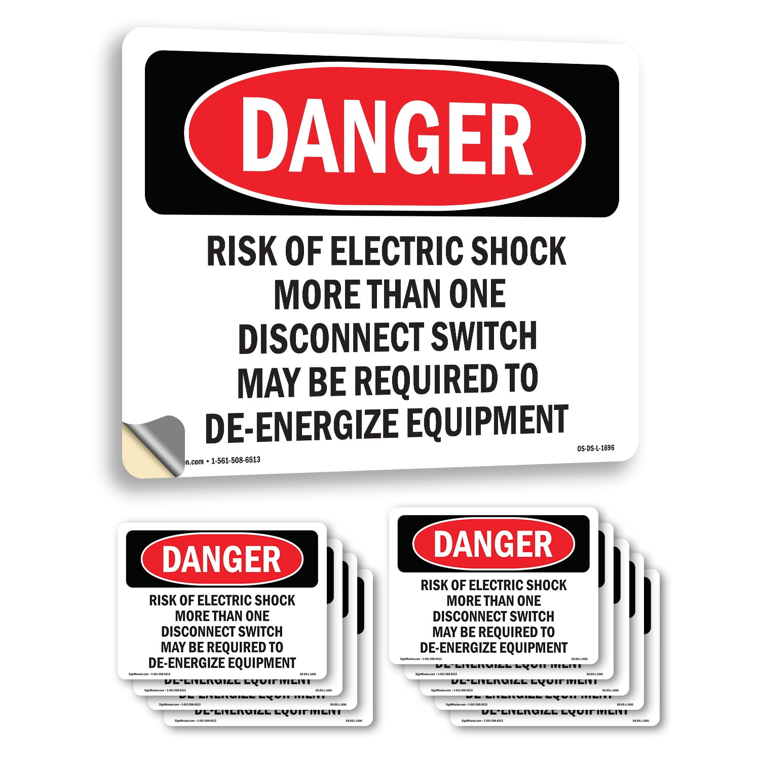 Risk Of Electric Shock More Than One OSHA Danger Vinyl Decal Label 10 ...