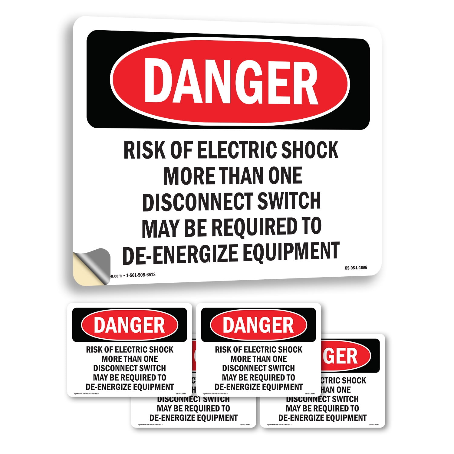 Risk Of Electric Shock More Than One OSHA Danger Vinyl Decal Label 10 ...