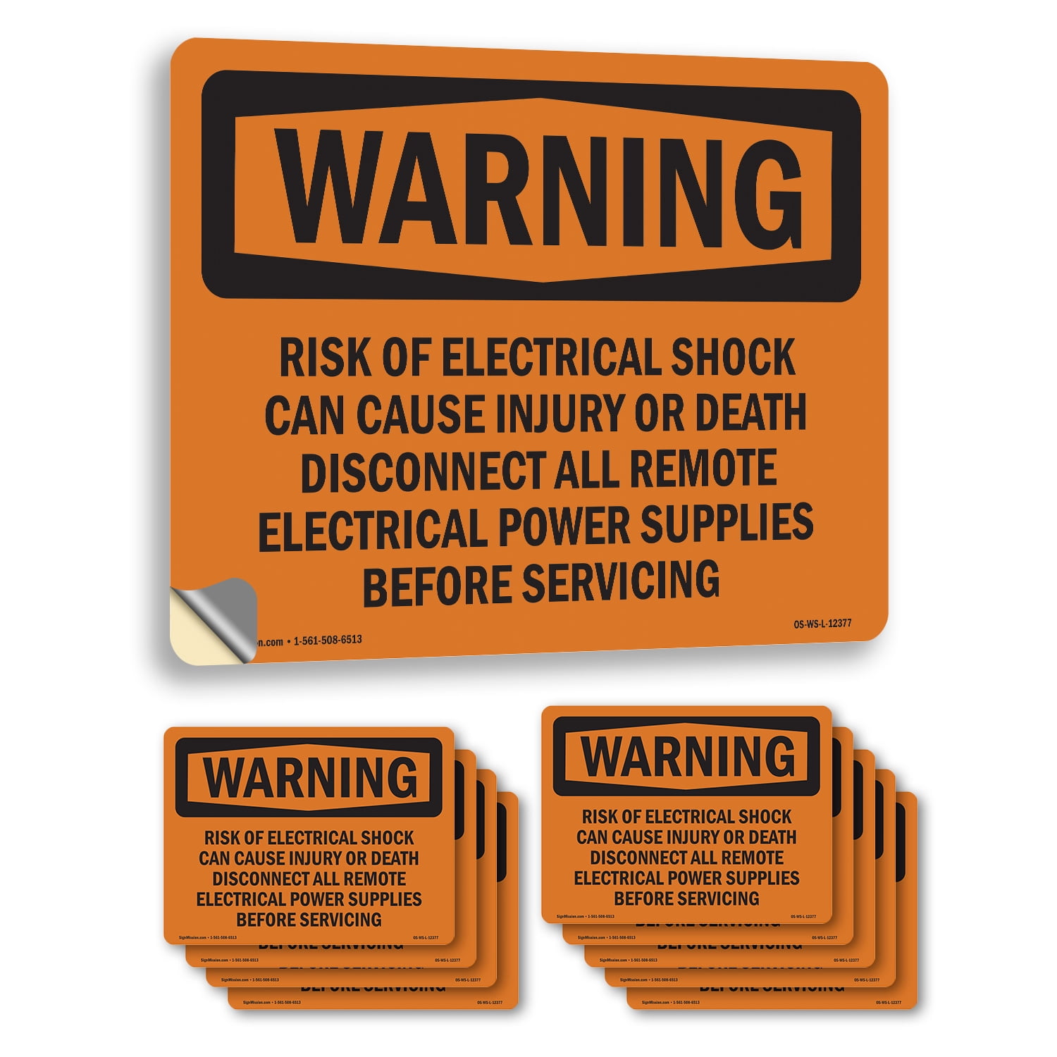 Risk Of Electrical Shock Can Cause Injury OSHA WARNING Vinyl Decal ...