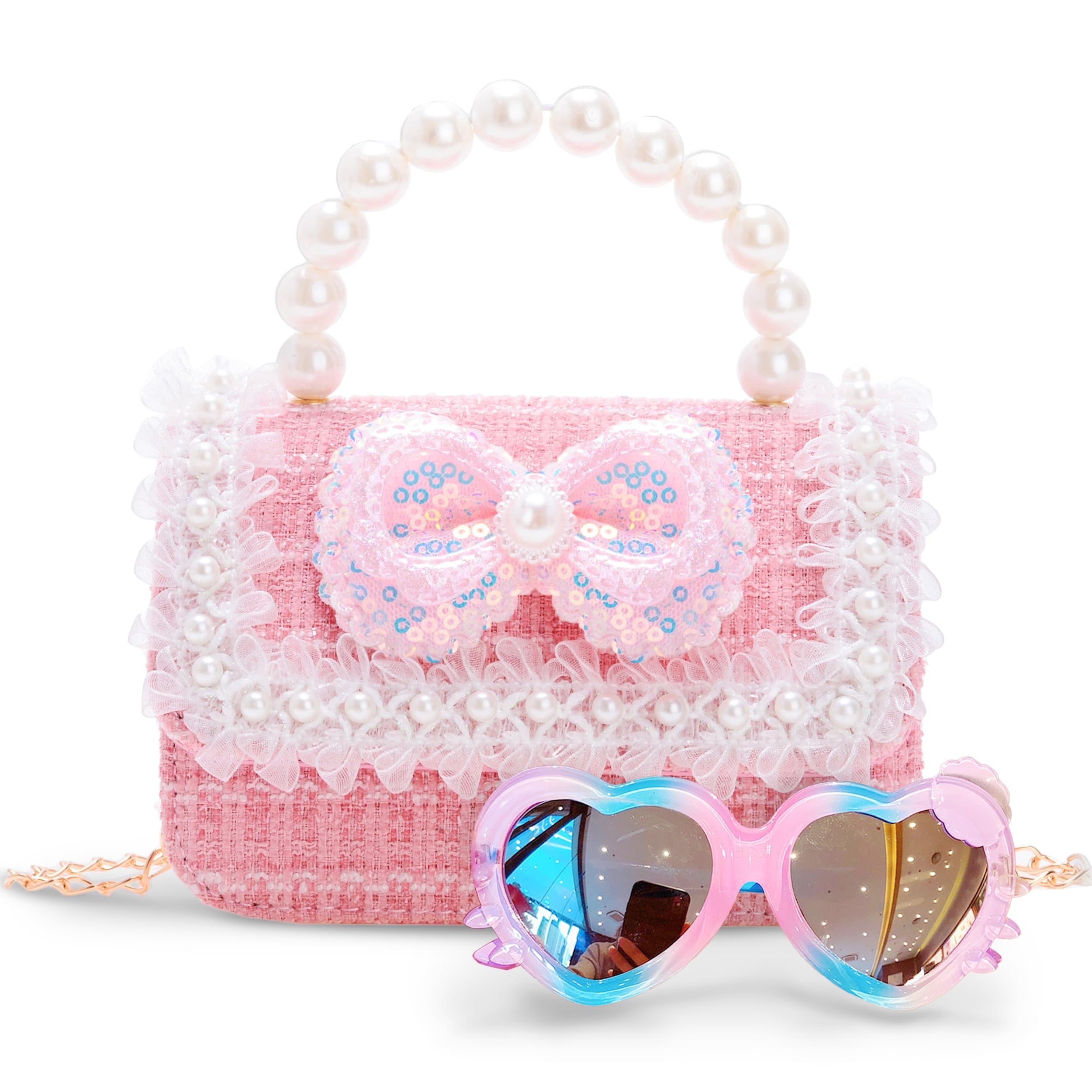 Ristpal Kids Purse, Pink Crossbody Bag with Bow and Pearl Handled, Gift ...