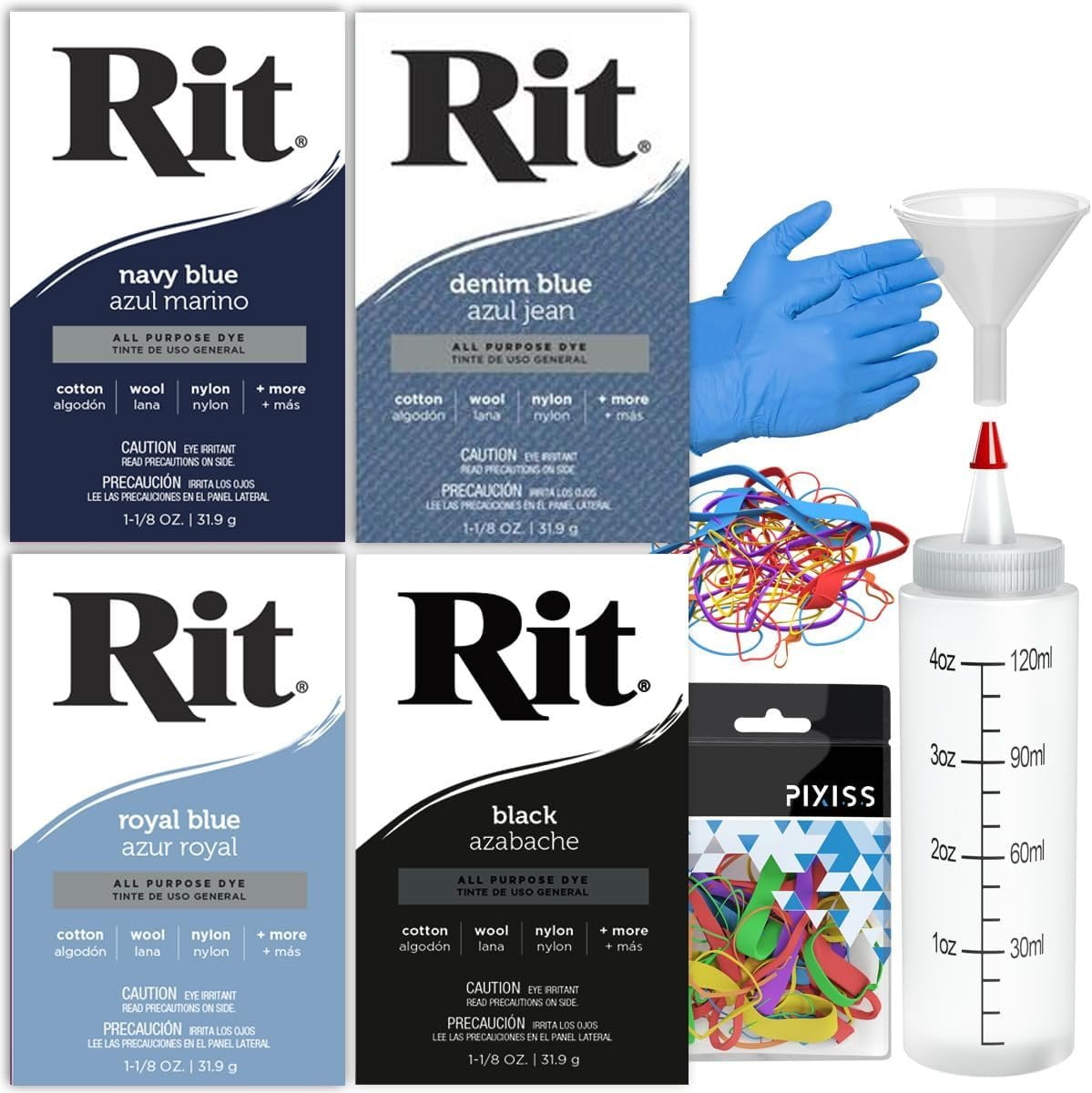 Rit Dye Accessory Kit - Navy Blue, Denim Blue, Royal Blue, Black ...