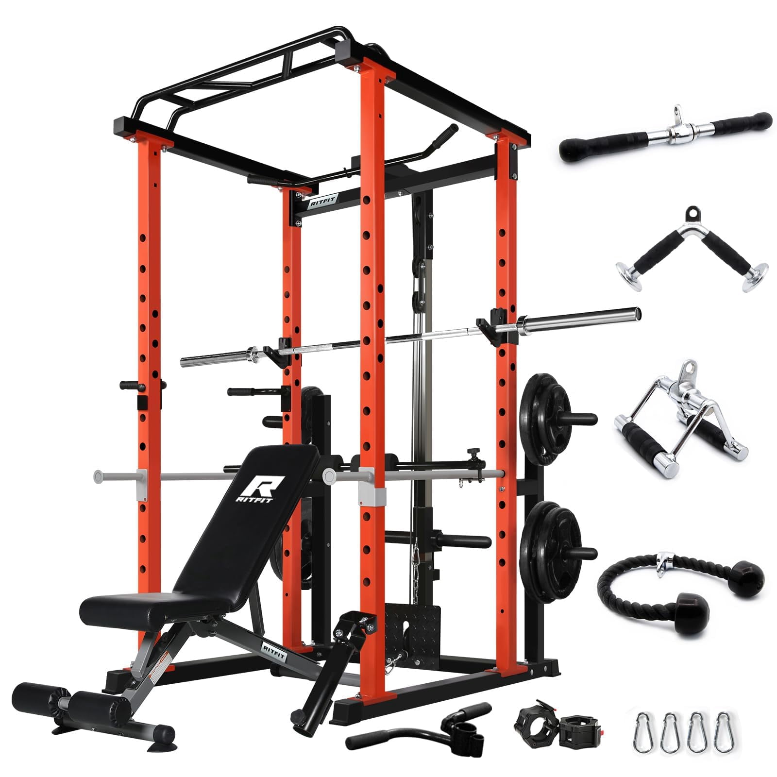 RitFit Power Cage, 1000LB with Adjustable Bench, Lat Pull Down, 7ft ...
