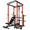 RitFit Power Cage Rack 1000LB, Adjustable Bench, J-Cups, Dip Bars, Lat ...