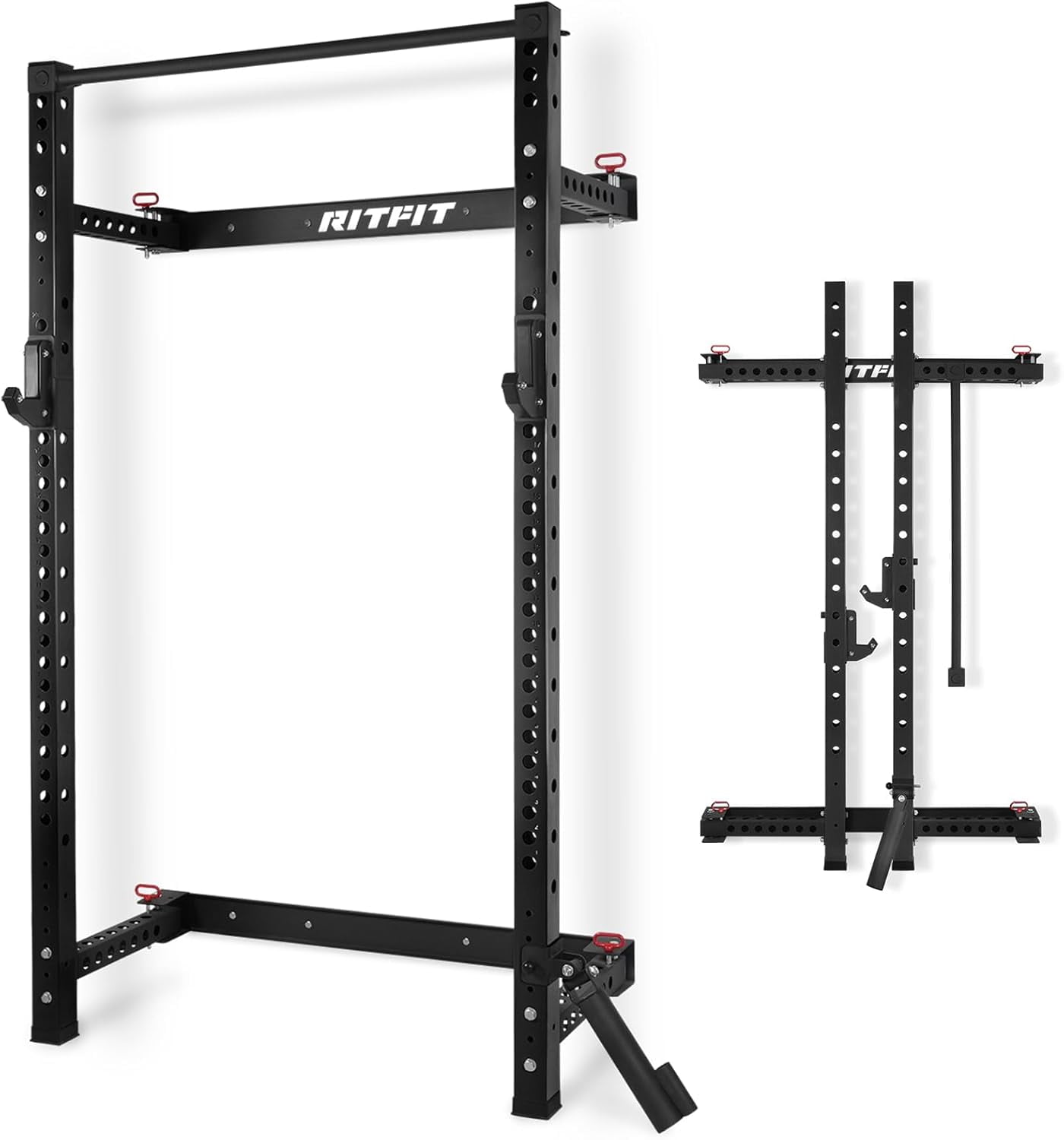 RitFit 2.36'' x 2.36'' Folding Squat Rack for Home Gym, Wall Mounted ...