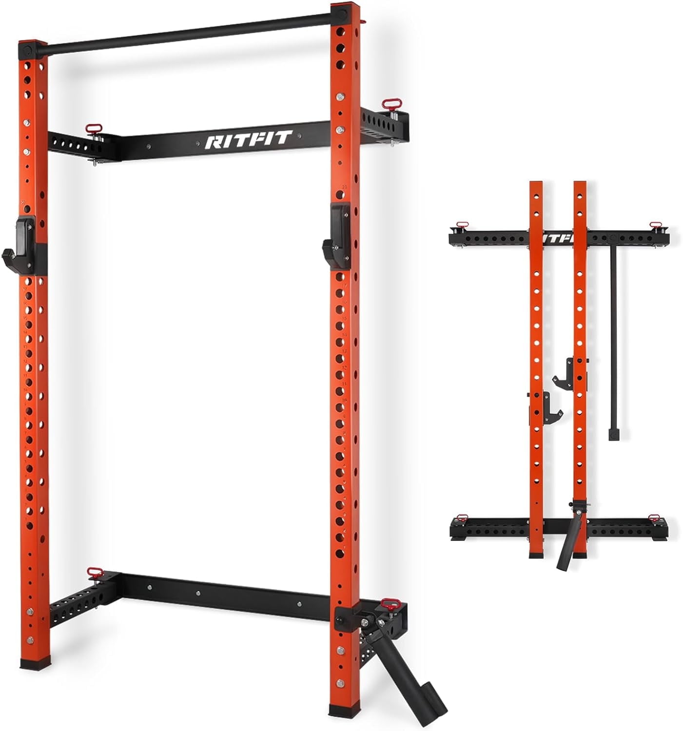 RitFit 2.36'' x 2.36'' Folding Squat Rack for Home Gym, Wall Mounted ...