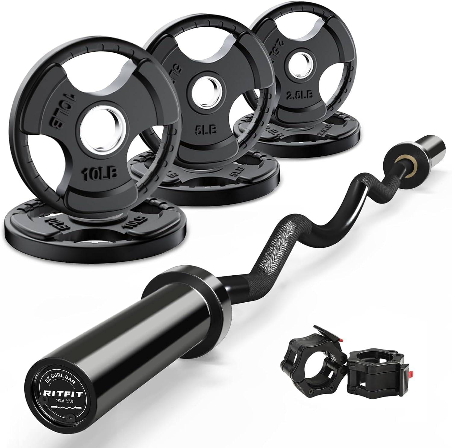 RitFit 2 Inch EZ Curl Bar with Weights, 700LBS Weight Capacity Olympic ...