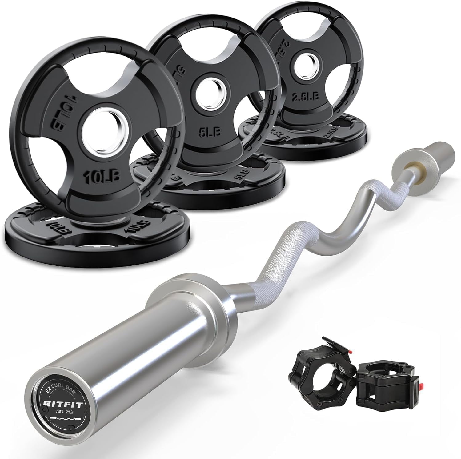 RitFit 2 Inch EZ Curl Bar with Weights, 700LBS Weight Capacity Olympic ...
