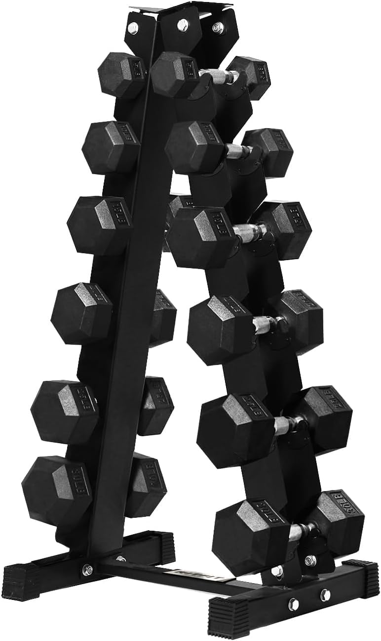 RitFit 210 LB Rubber Hex Dumbbells Set with Optional Dumbbell Rack ...
