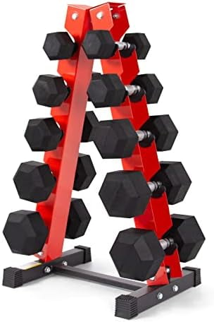 RitFit 250LB/300LB Rubber Hex Dumbbell Sets with Weights Rack, Multiple ...