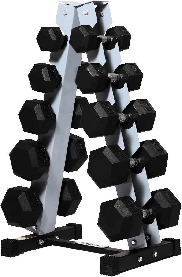 RitFit 300LB Rubber Hex Dumbbell Sets with Weights Rack, Multiple Color ...