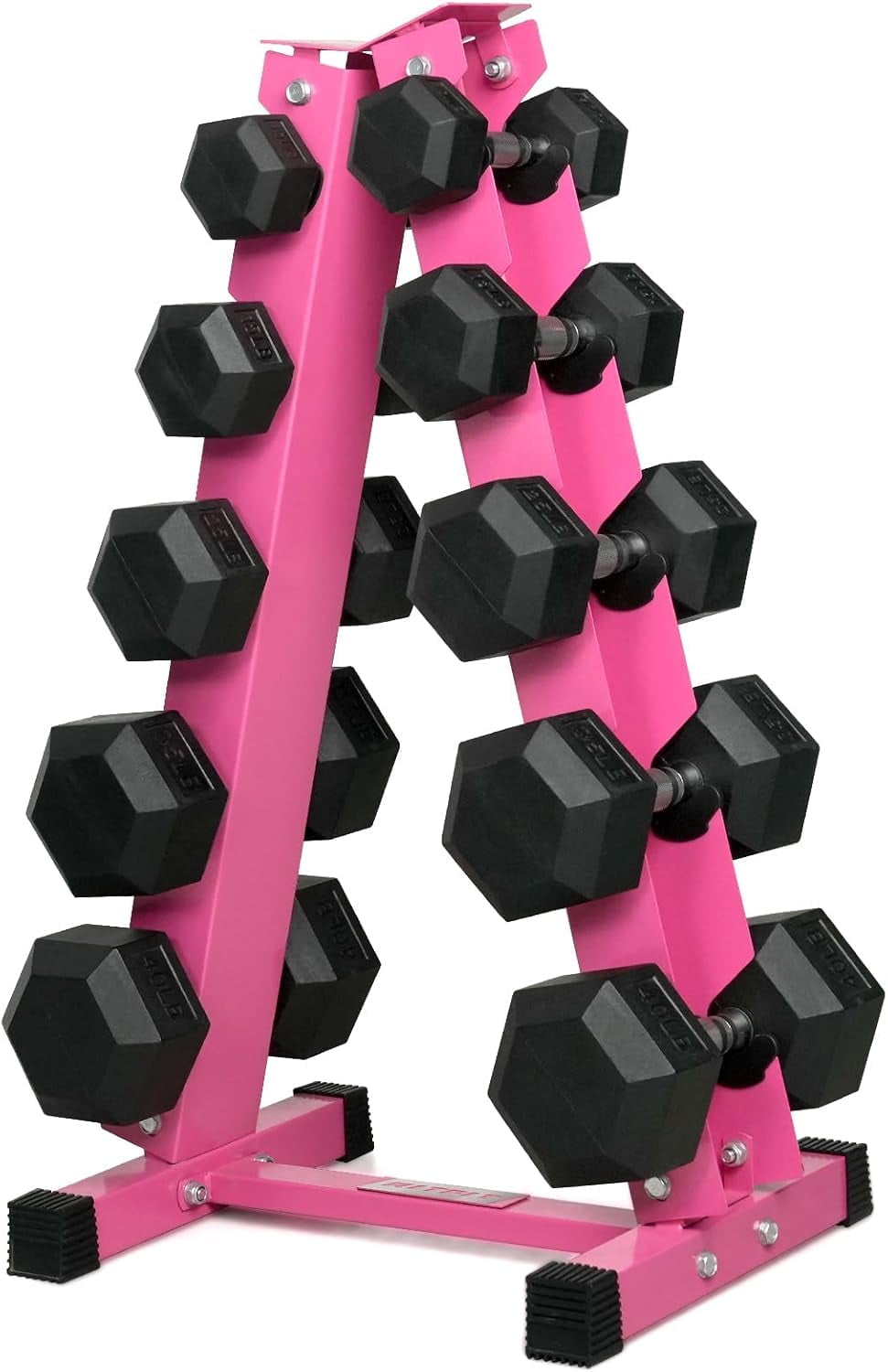 RitFit 300LB Rubber Hex Dumbbell Sets with Weights Rack, Multiple Color ...