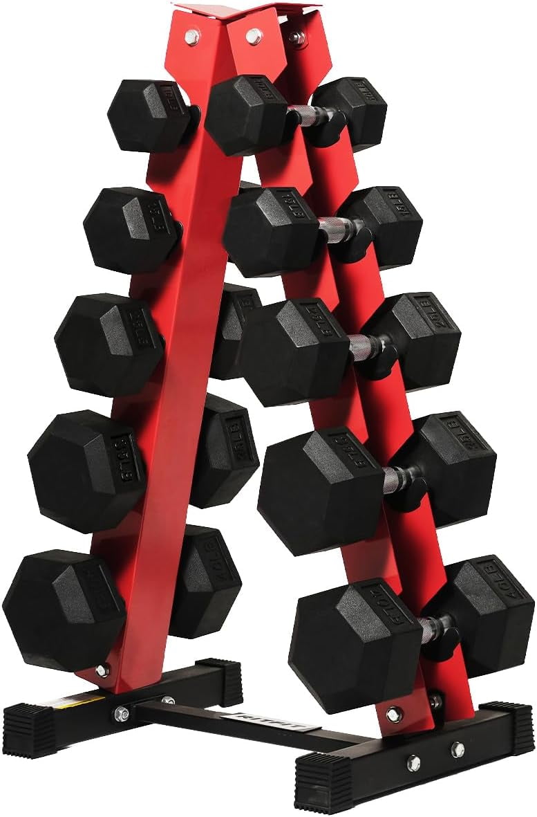 RitFit 300LB Rubber Hex Dumbbell Sets with Weights Rack, Multiple Color ...