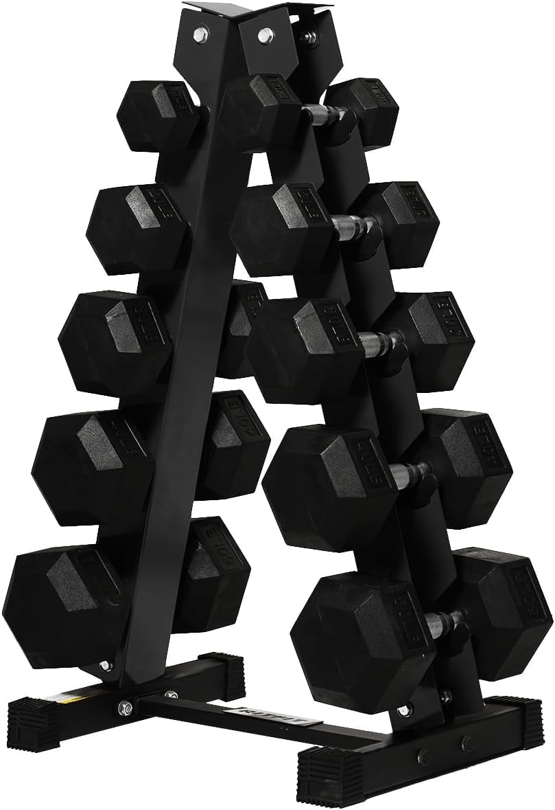 RitFit 300LB Rubber Hex Dumbbells Set with Optional Dumbbell Rack ...