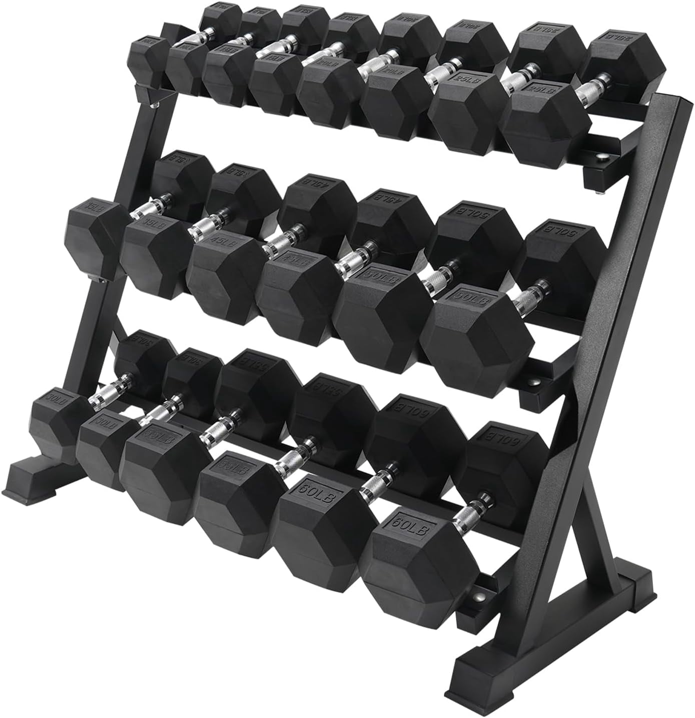 RitFit 650 LB Rubber Hex Dumbbells Set with Optional Dumbbell Rack ...