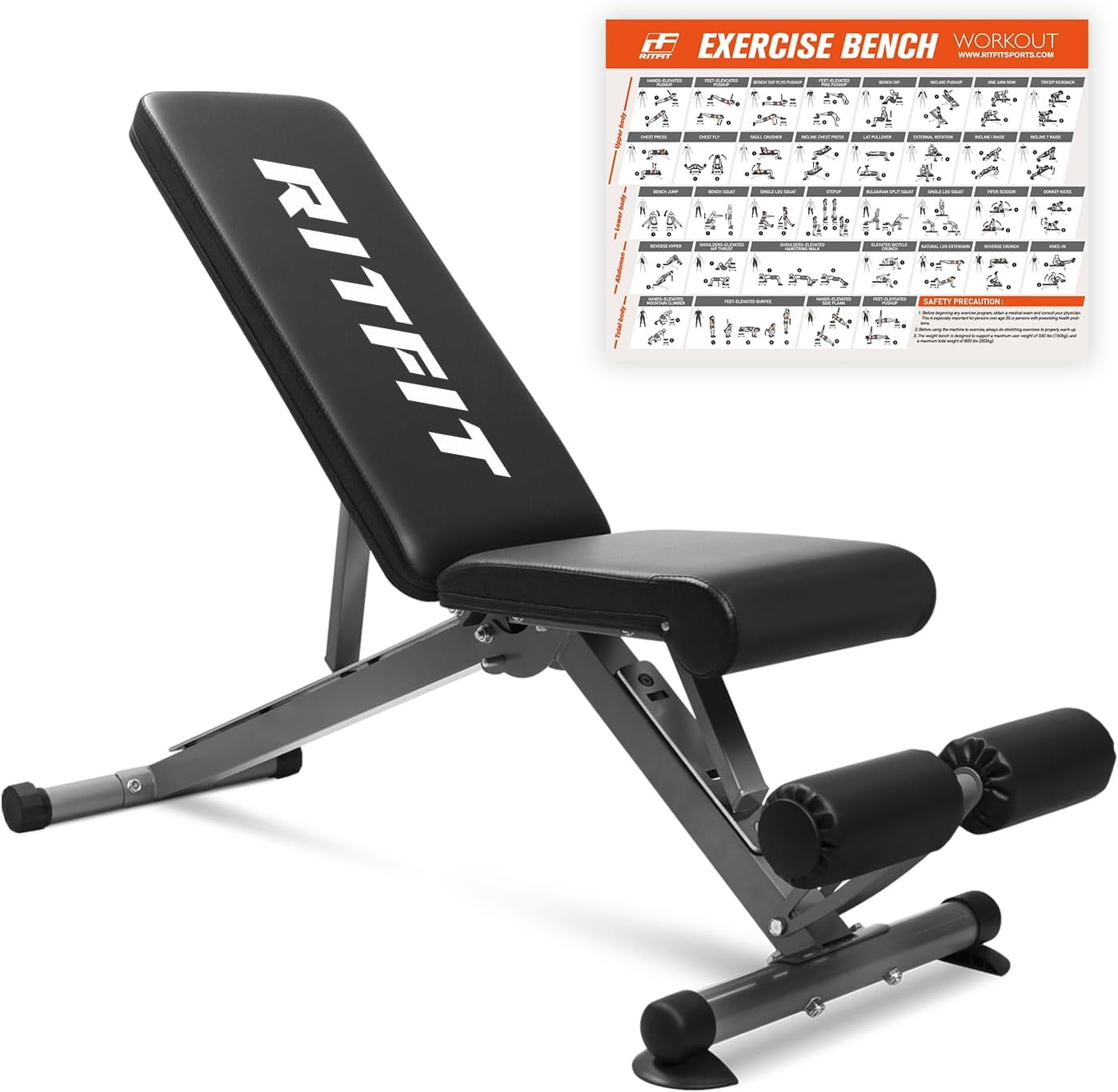 RitFit Adjustable/Foldable Utility Weight Bench for Home Gym ...