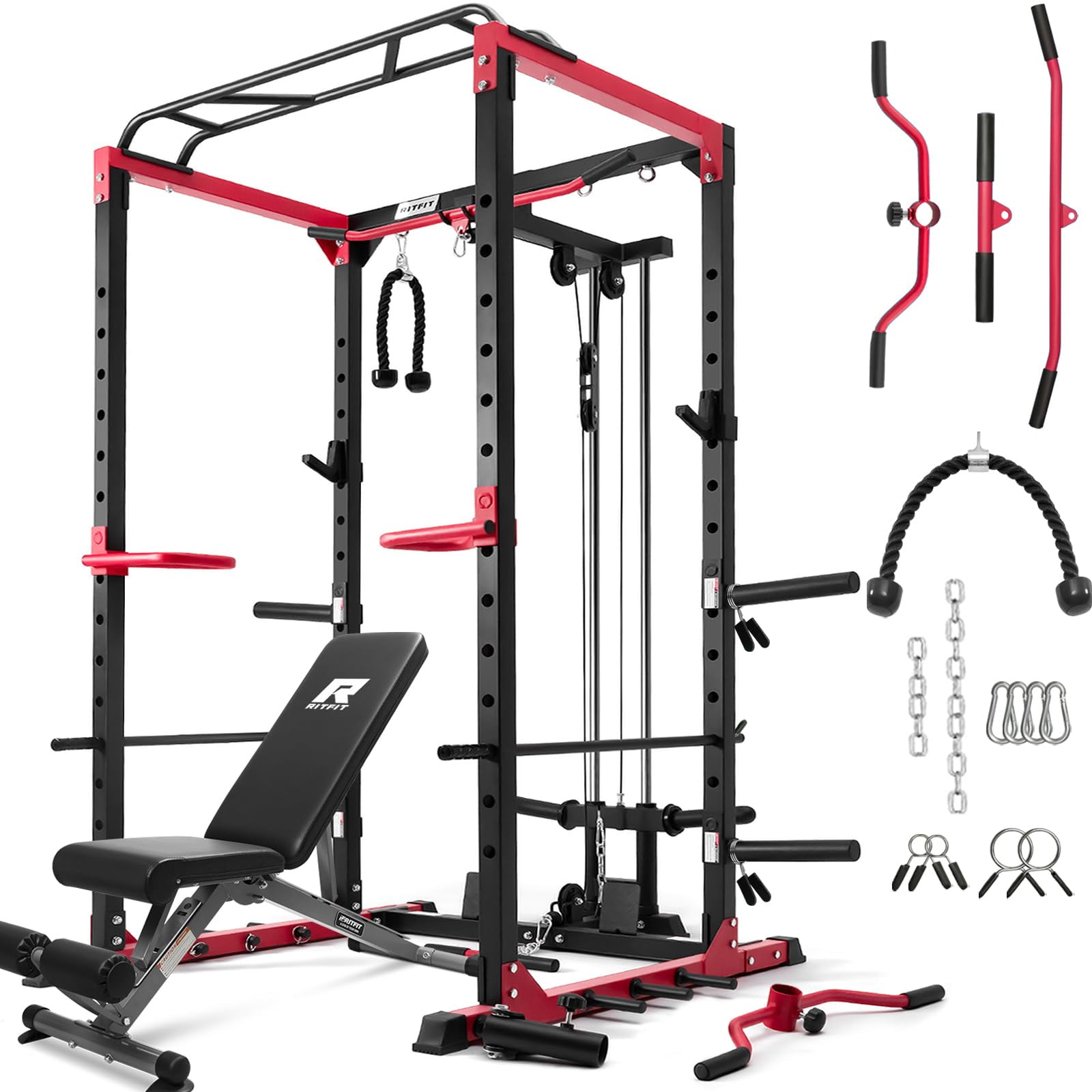 RitFit All-In-One Squat Rack for Home Gym, PPC02C Multi-Function 1000 ...
